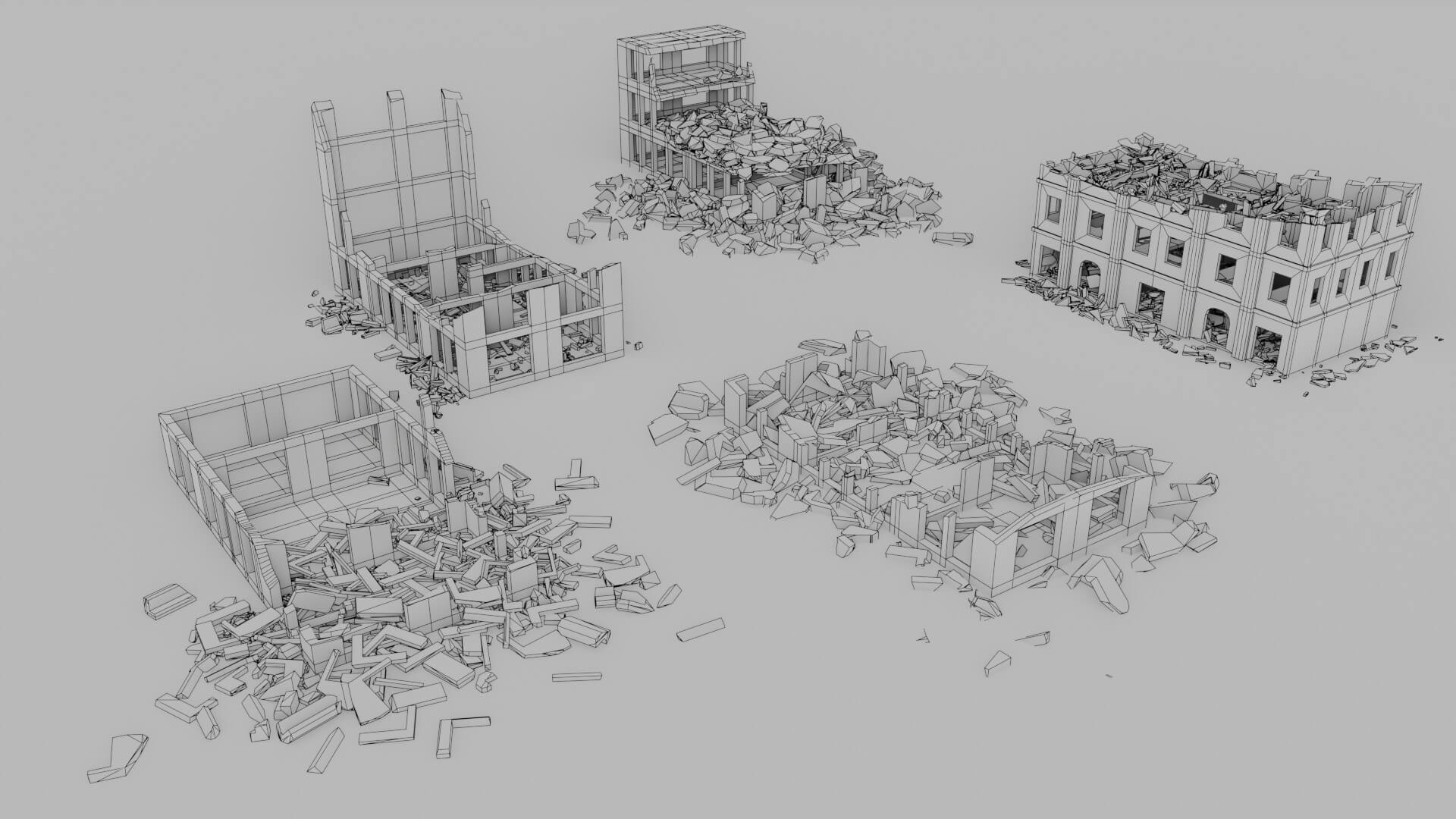 Ruined Buildings - 3D Model by sathak