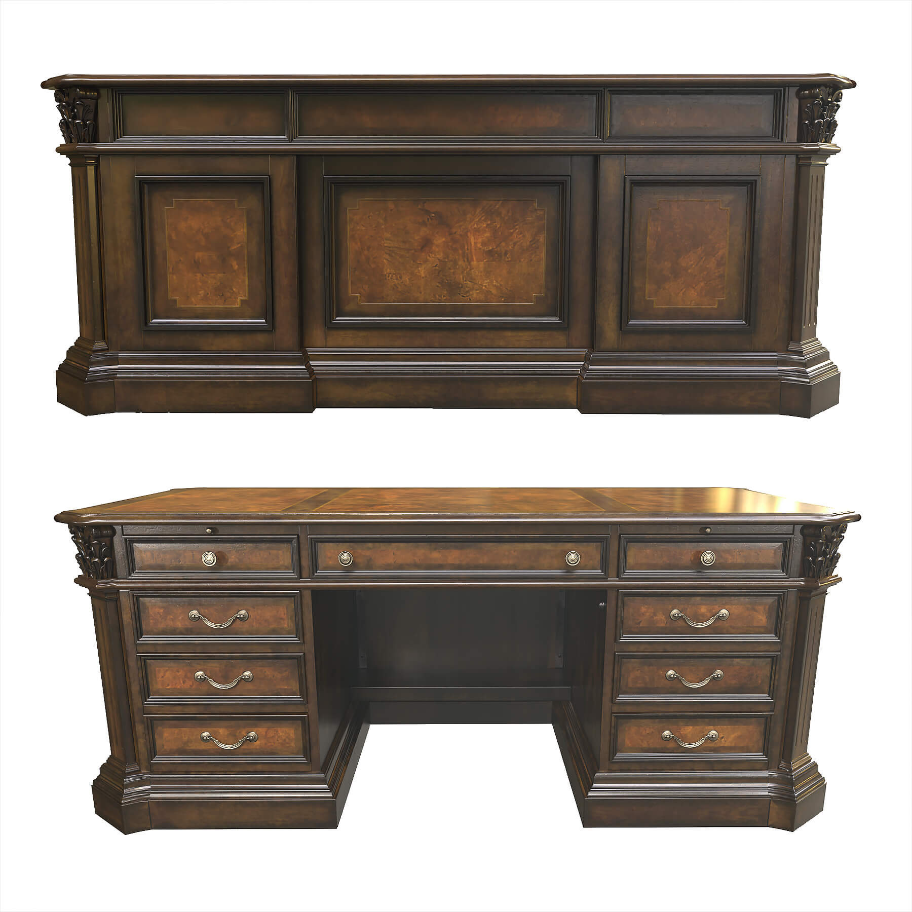 Executive Computer Desk in Mahogany Finish - 3D Model by schrenkak