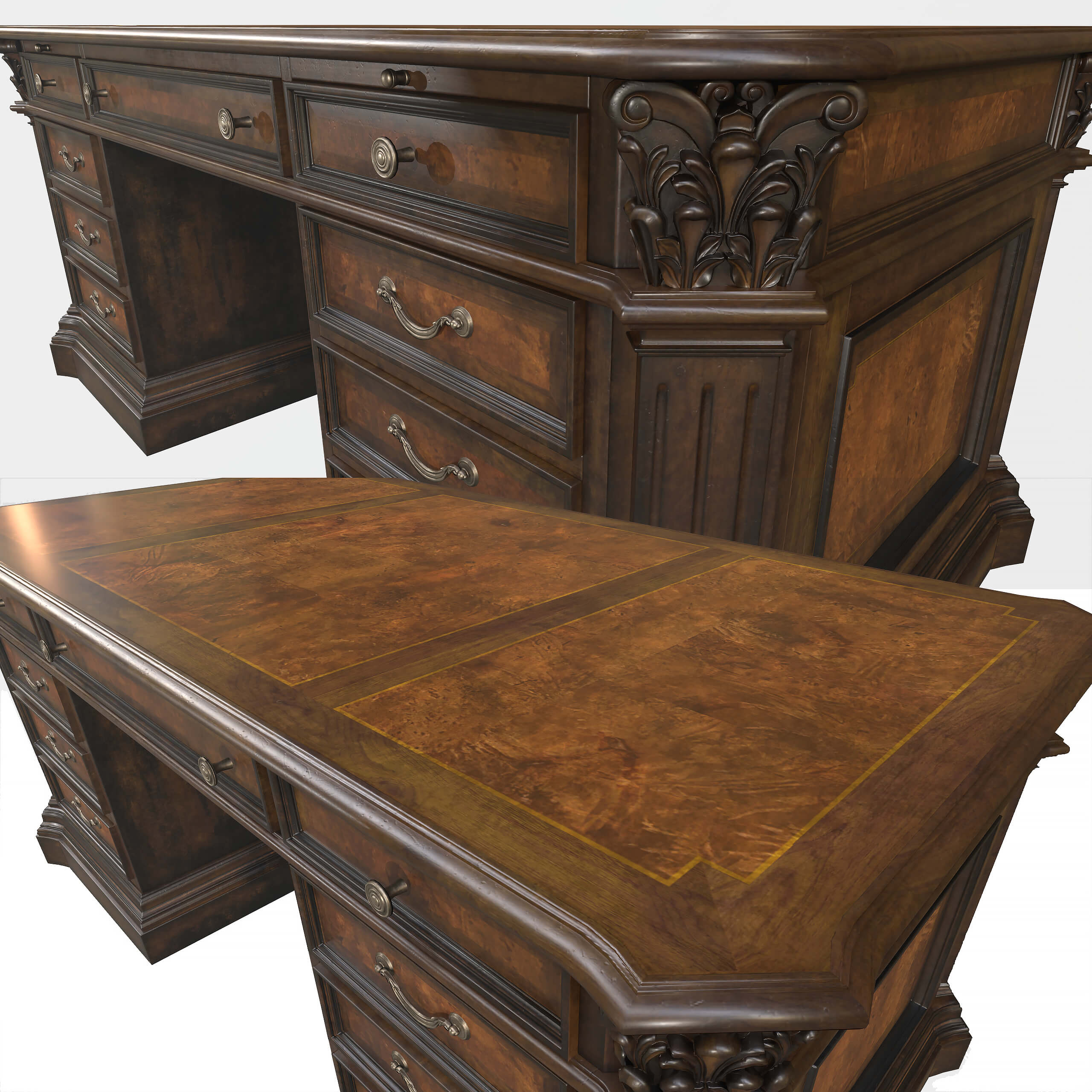 Executive Computer Desk in Mahogany Finish - 3D Model by schrenkak