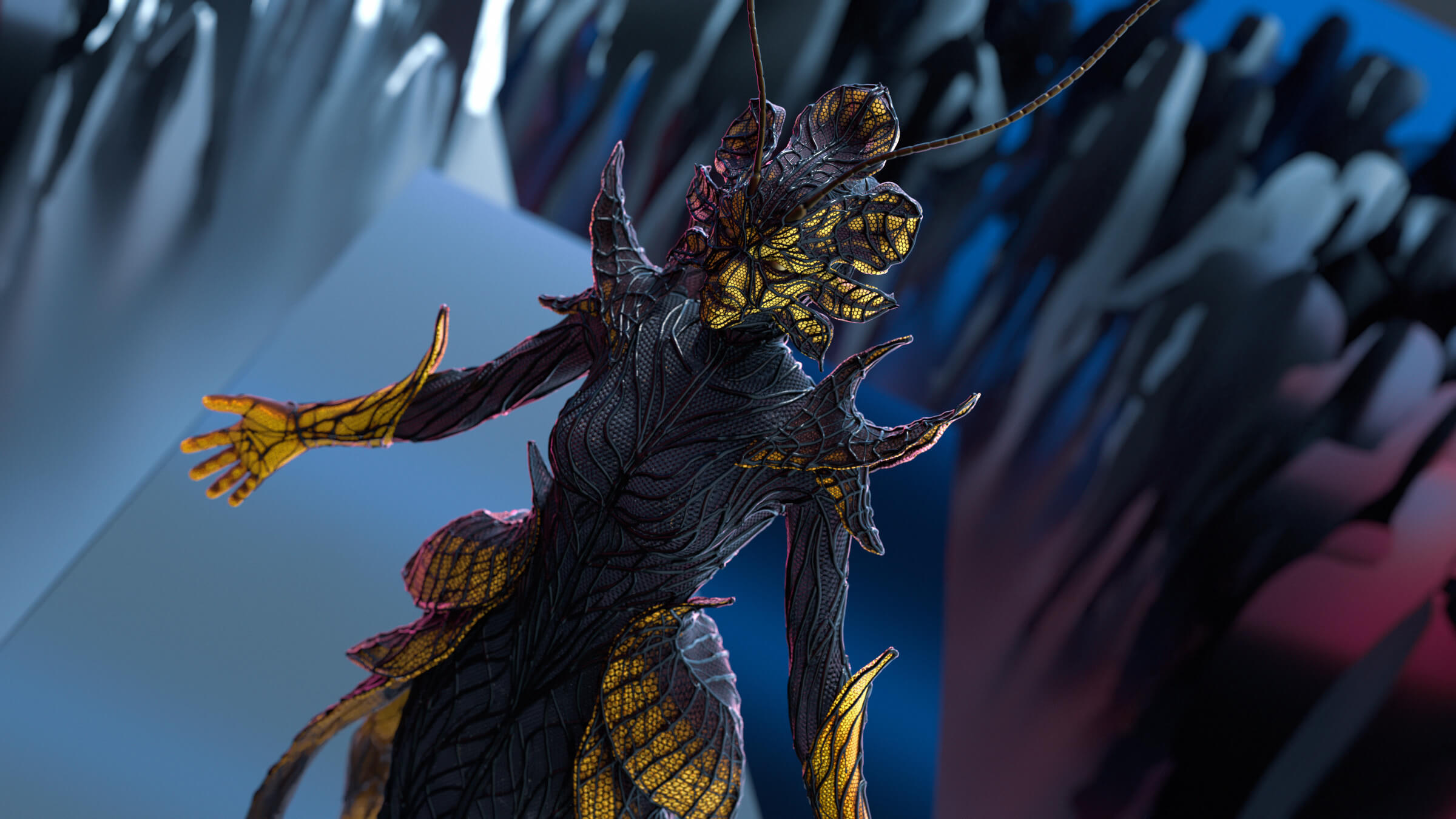 Elegy of the Mantis Haute Bio-Couture 3D Render by scifier