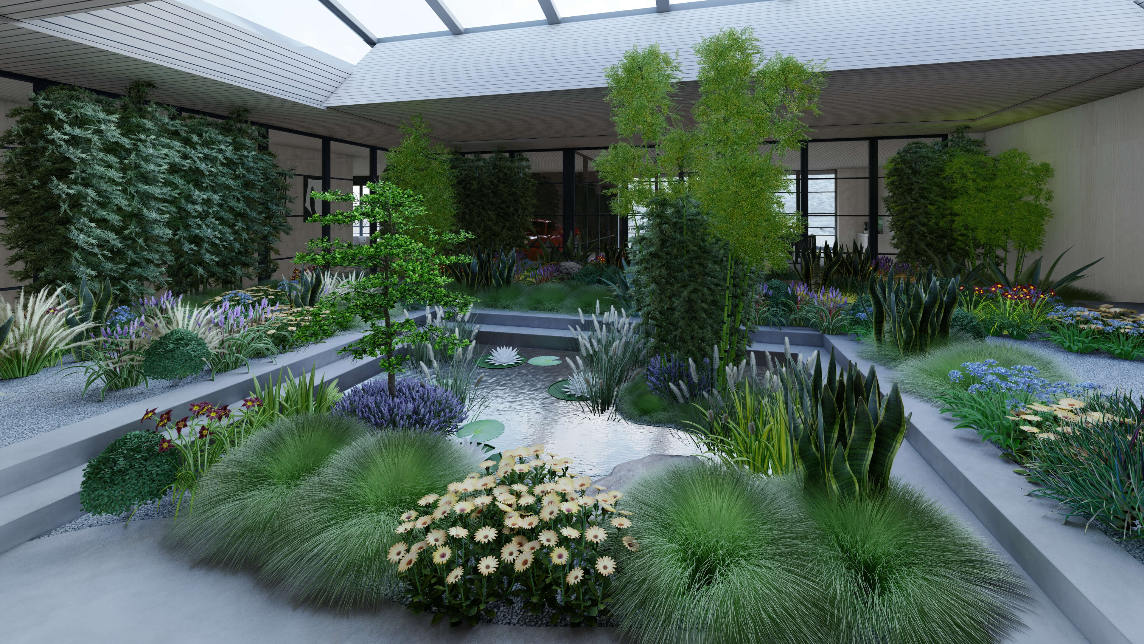 Interior Meditation Space Visualization 3D Render