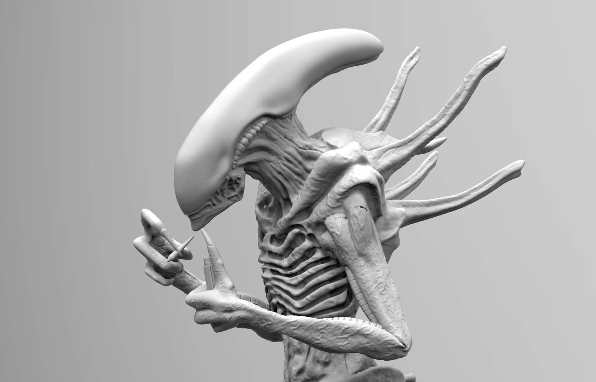 Alien Xenomorph Smoking - 3D Print Model by seanguerrez