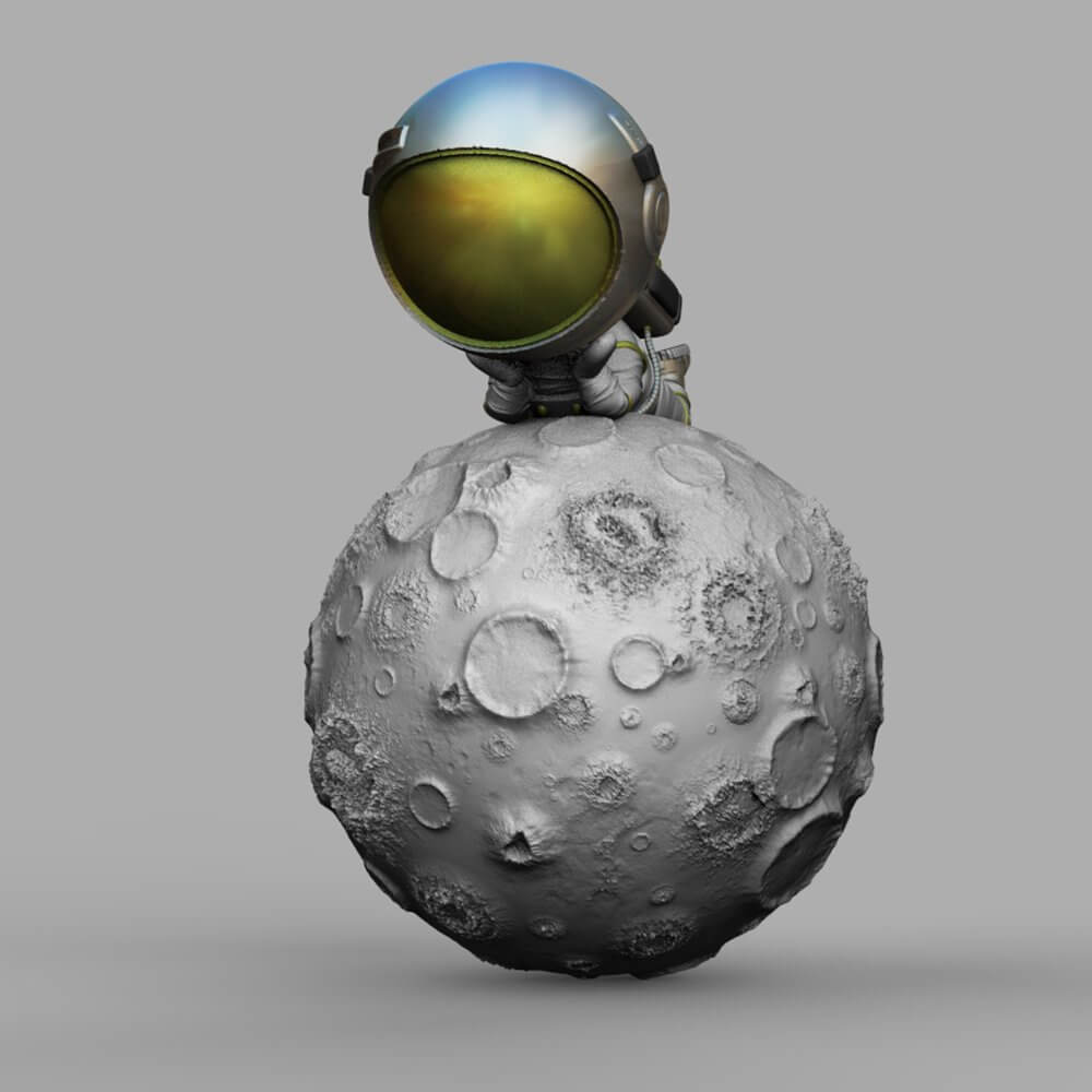 Chibi Spaceman Lying on Moon - 3D Model by seanguerrez