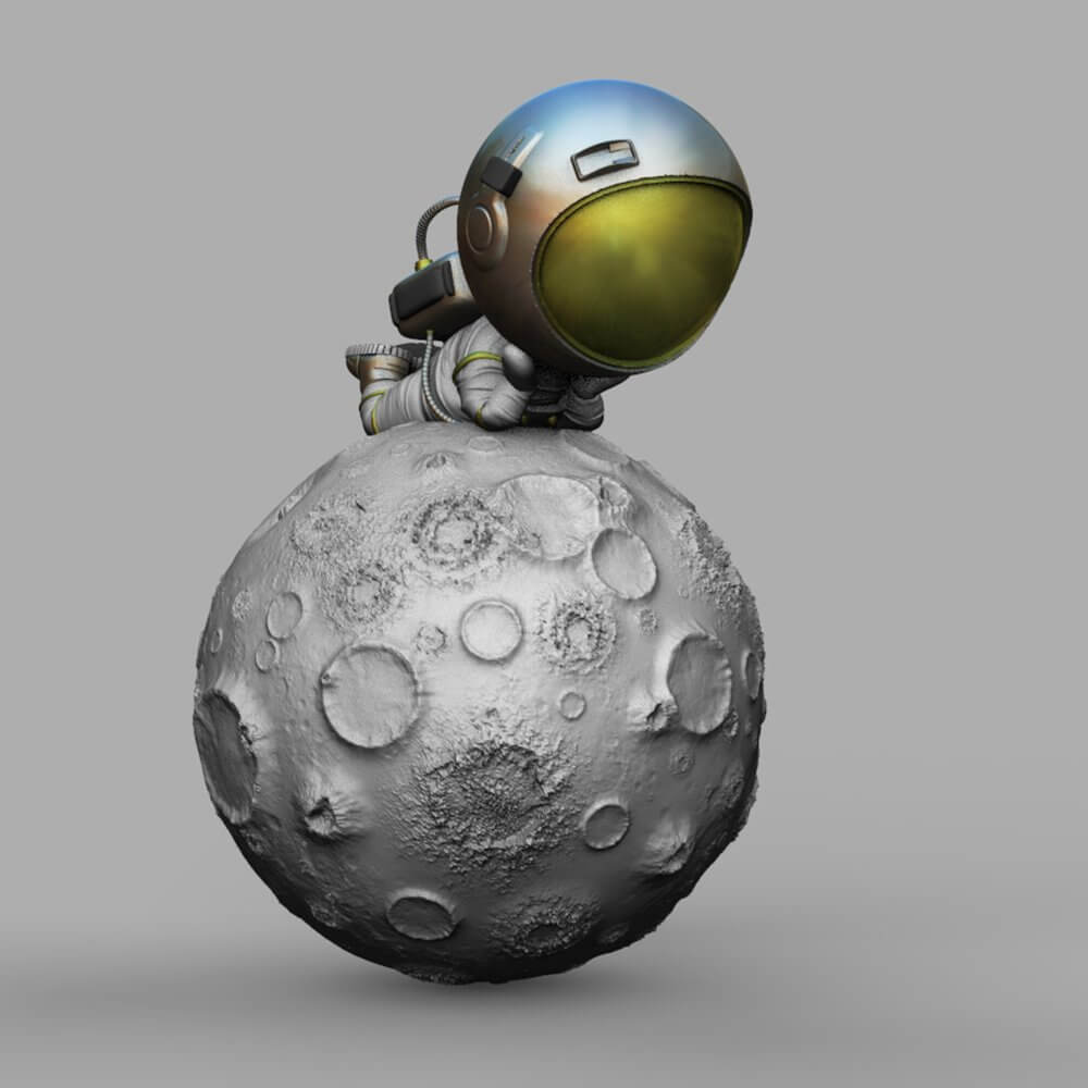 Chibi Spaceman Lying on Moon - 3D Model by seanguerrez
