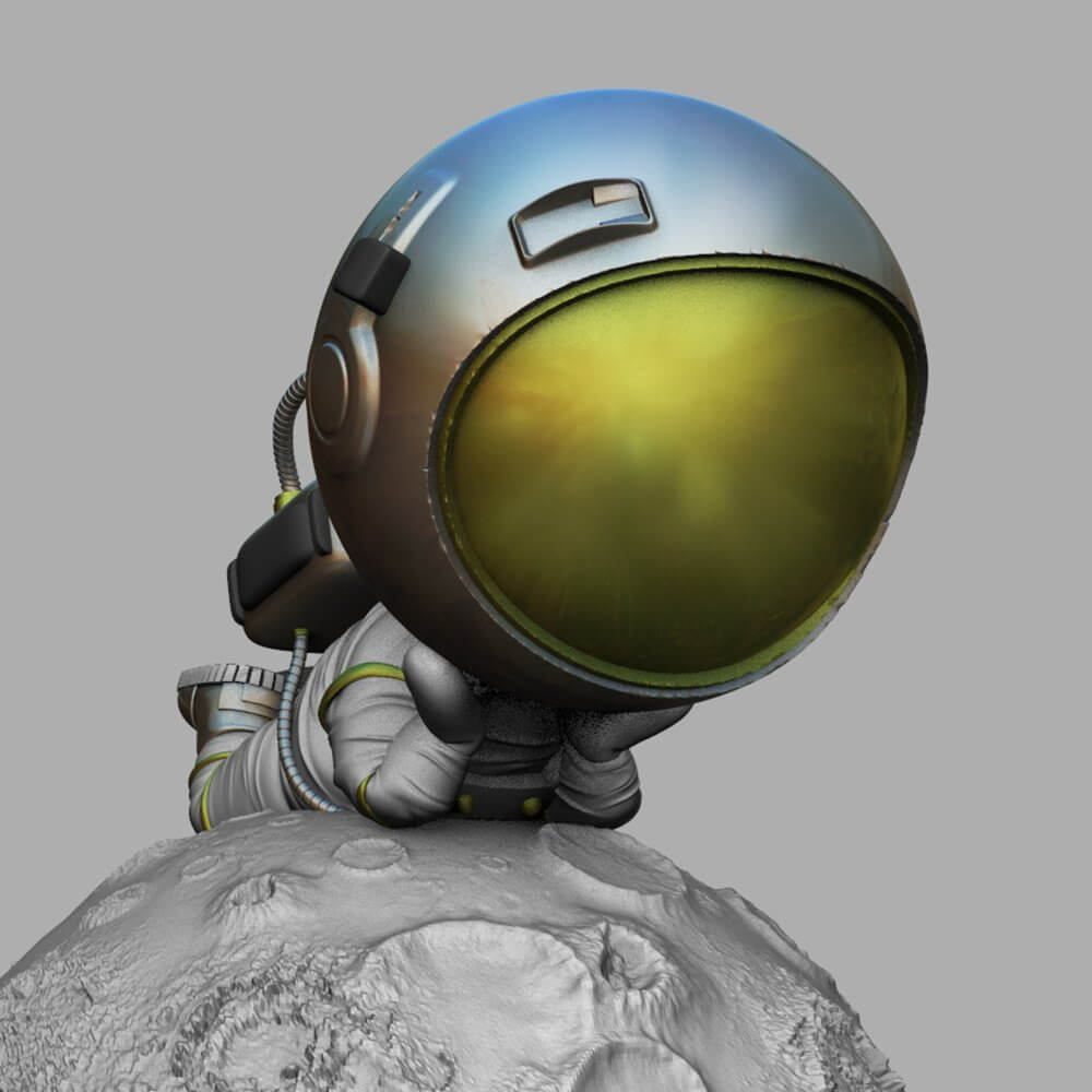Chibi Spaceman Lying on Moon - 3D Model by seanguerrez