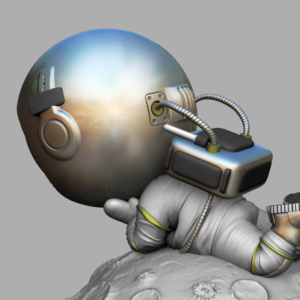 Chibi Spaceman Lying on Moon - 3D Model by seanguerrez