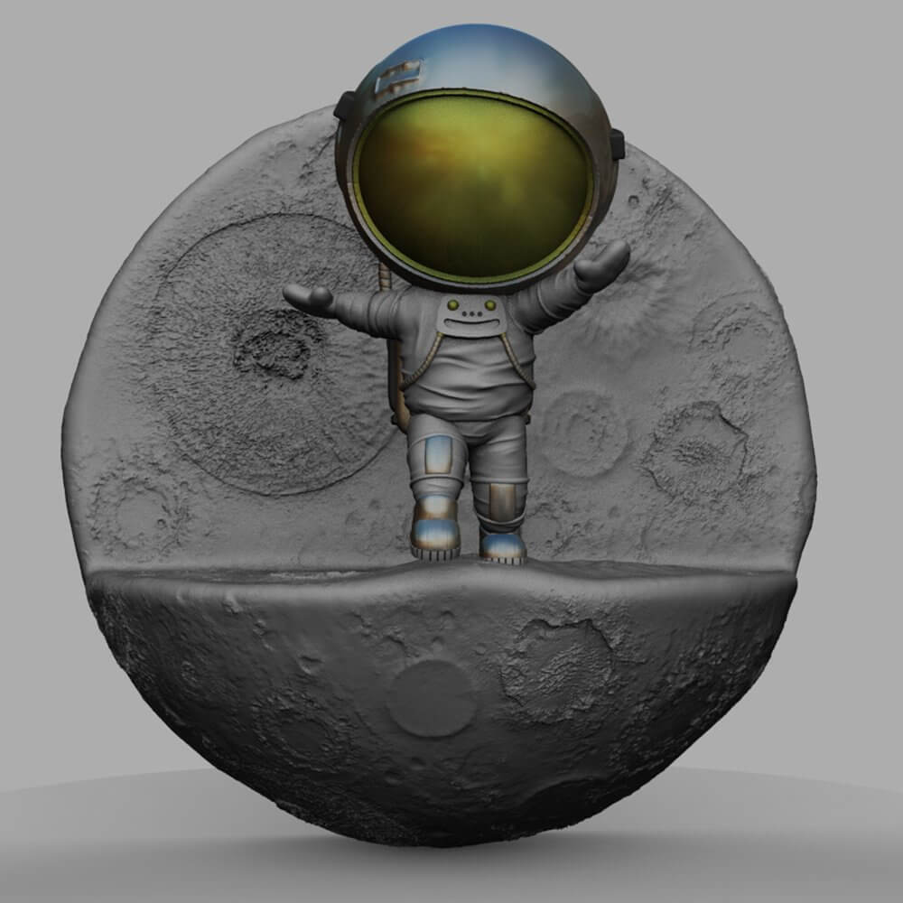 Chibi Spaceman on Edge of Moon - 3D Model by seanguerrez