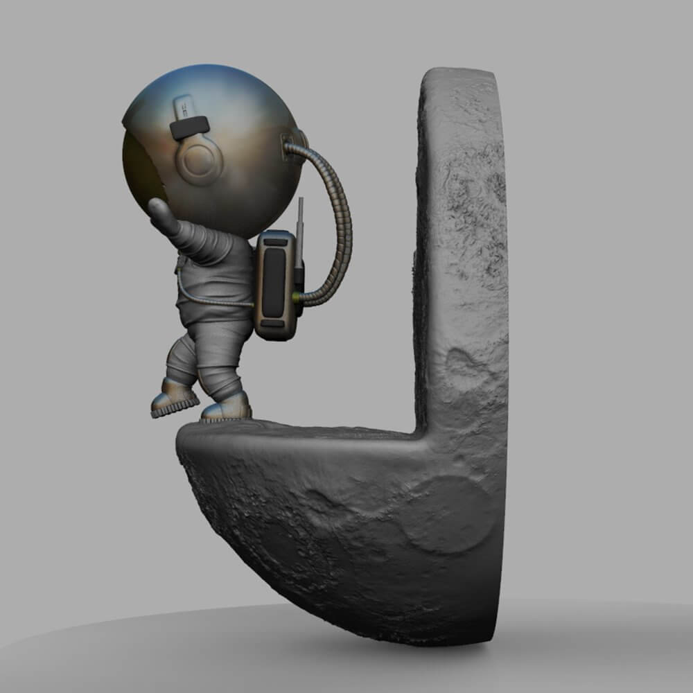 Chibi Spaceman on Edge of Moon - 3D Model by seanguerrez