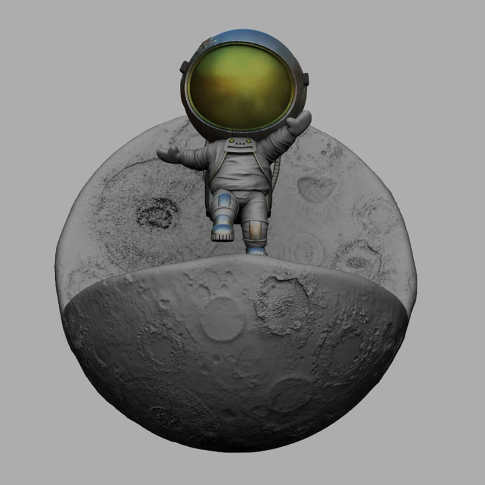 Chibi Spaceman on Edge of Moon - 3D Model by seanguerrez
