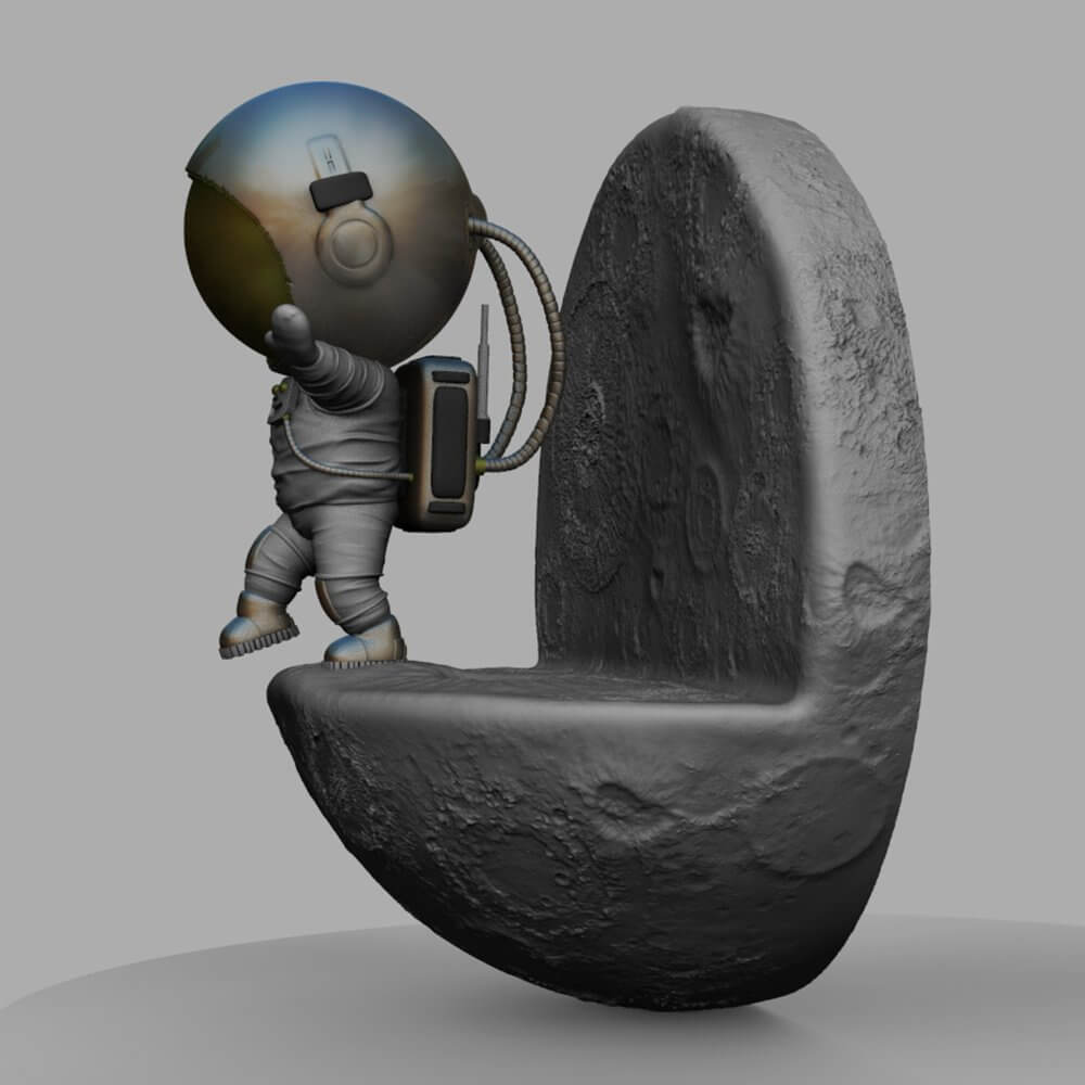 Chibi Spaceman on Edge of Moon - 3D Model by seanguerrez