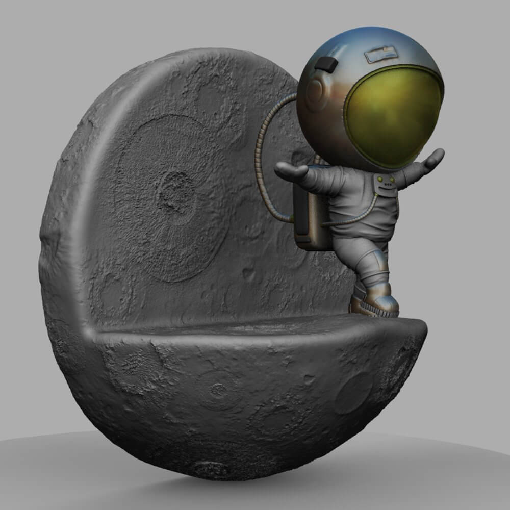 Chibi Spaceman on Edge of Moon - 3D Model by seanguerrez