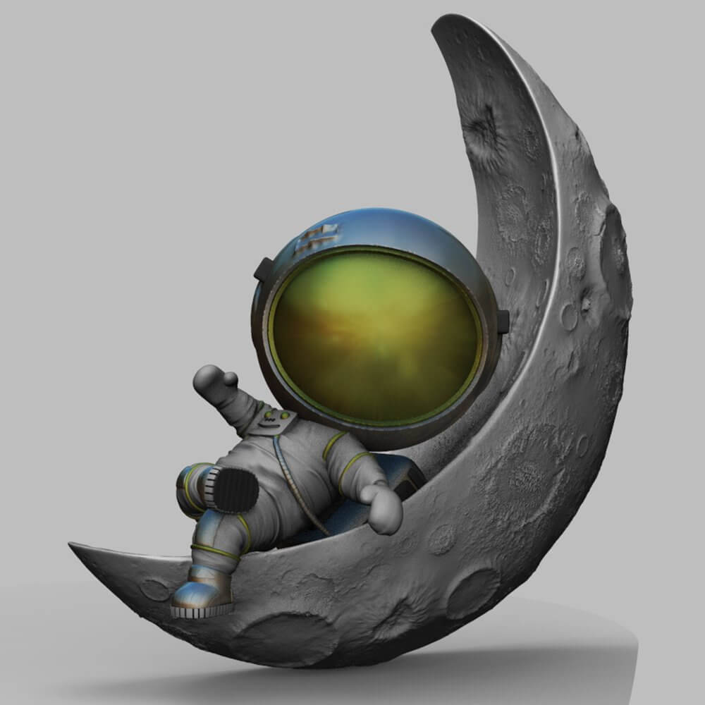 Cute Chibi Spaceman On Half Moon - 3D Model by seanguerrez
