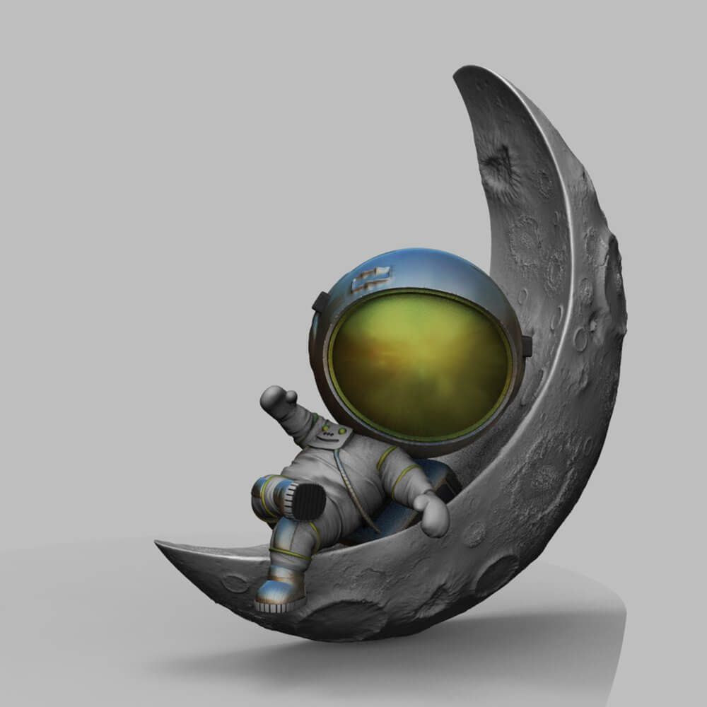 Cute Chibi Spaceman On Half Moon - 3D Model by seanguerrez
