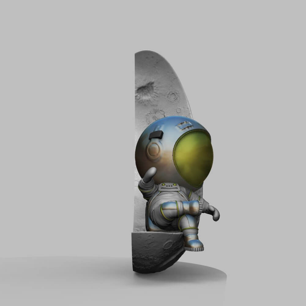 Cute Chibi Spaceman On Half Moon - 3D Model by seanguerrez