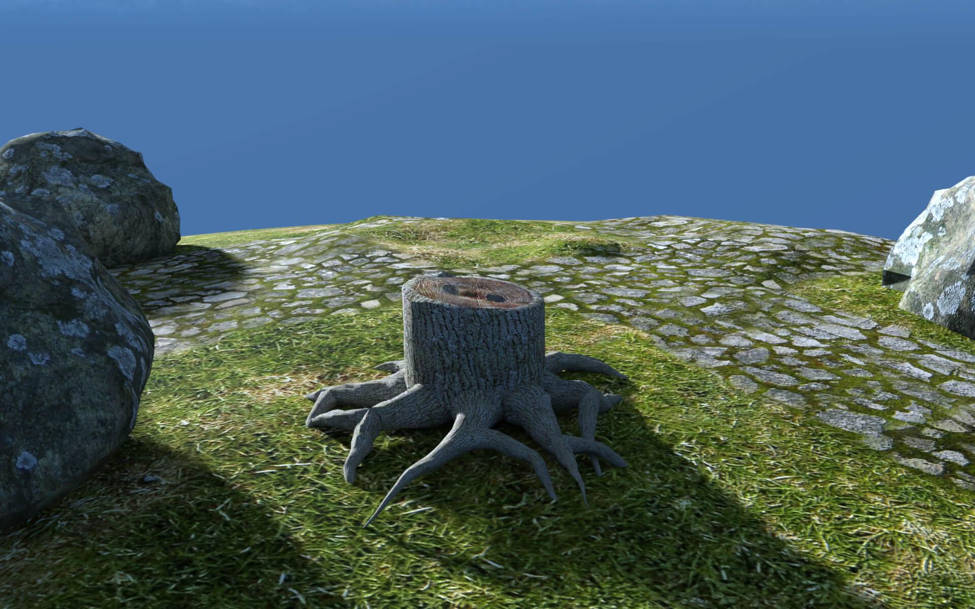 Stone Trunk and Grass - 3D Model by seekstore