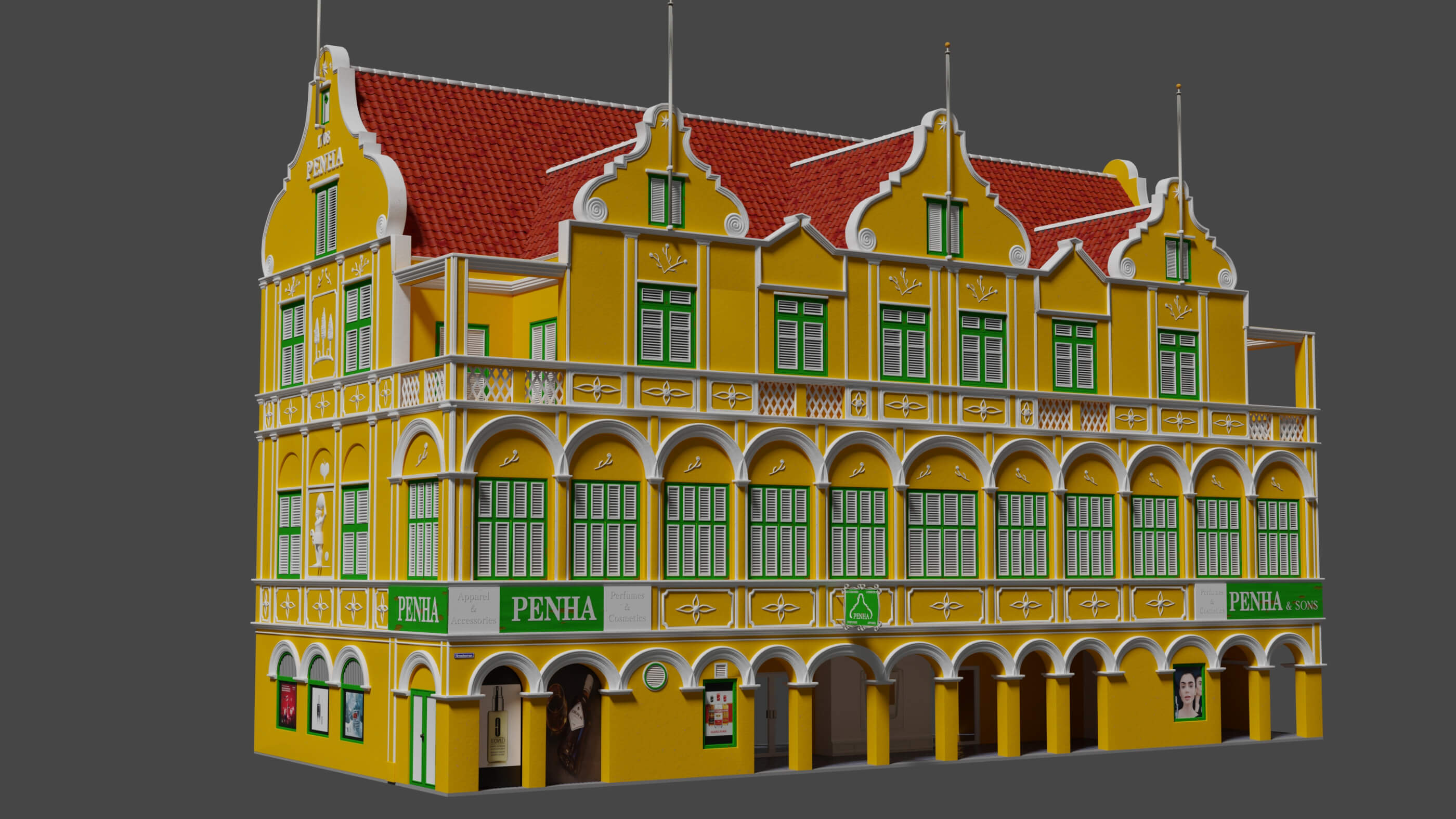 Historical Penha Building in Curacao - 3D Model by Semper