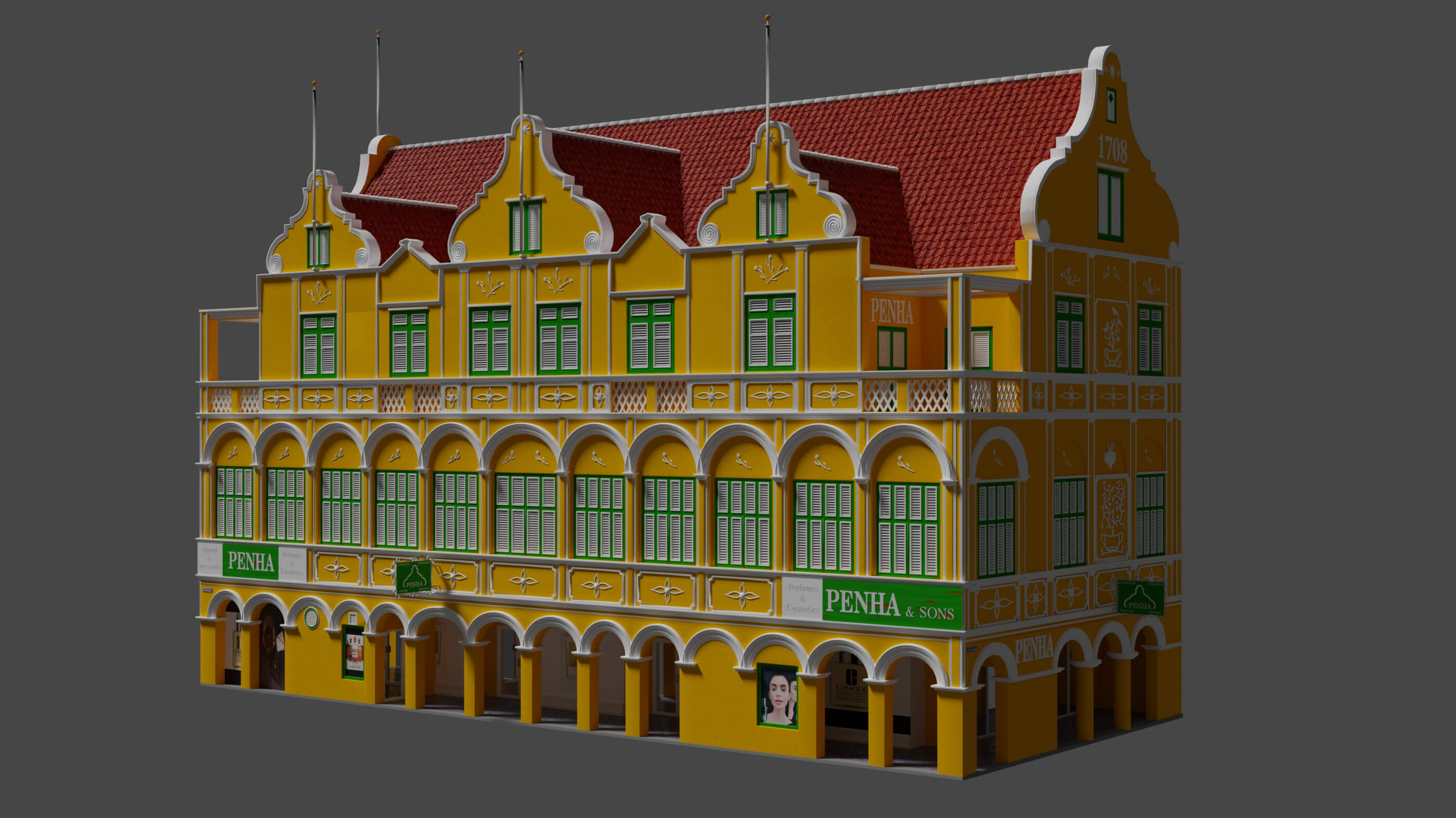 Historical Penha Building in Curacao - 3D Model by Semper