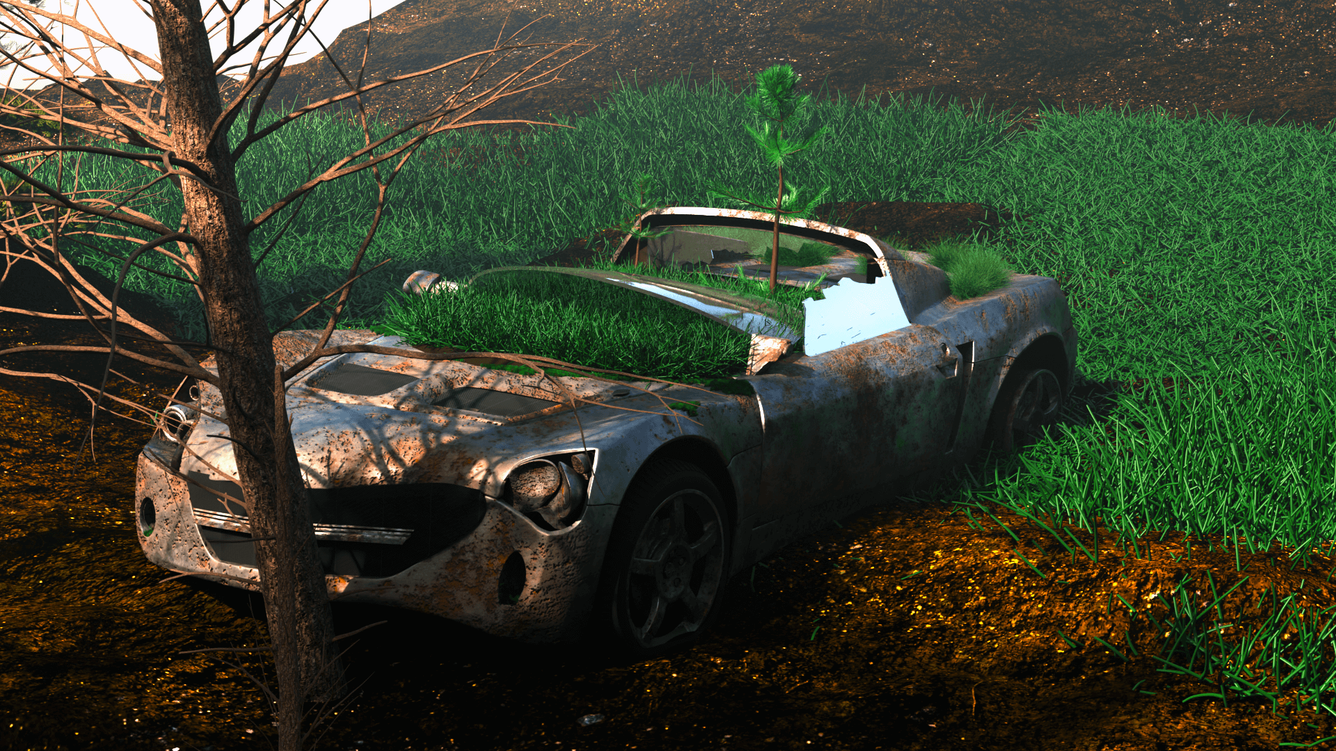 Apocalypse of Opel Speedster 3D Render, Digital Art by Semuel90