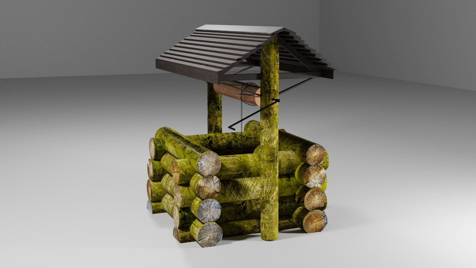 Log Well With Roof - 3D Model by Semuel90