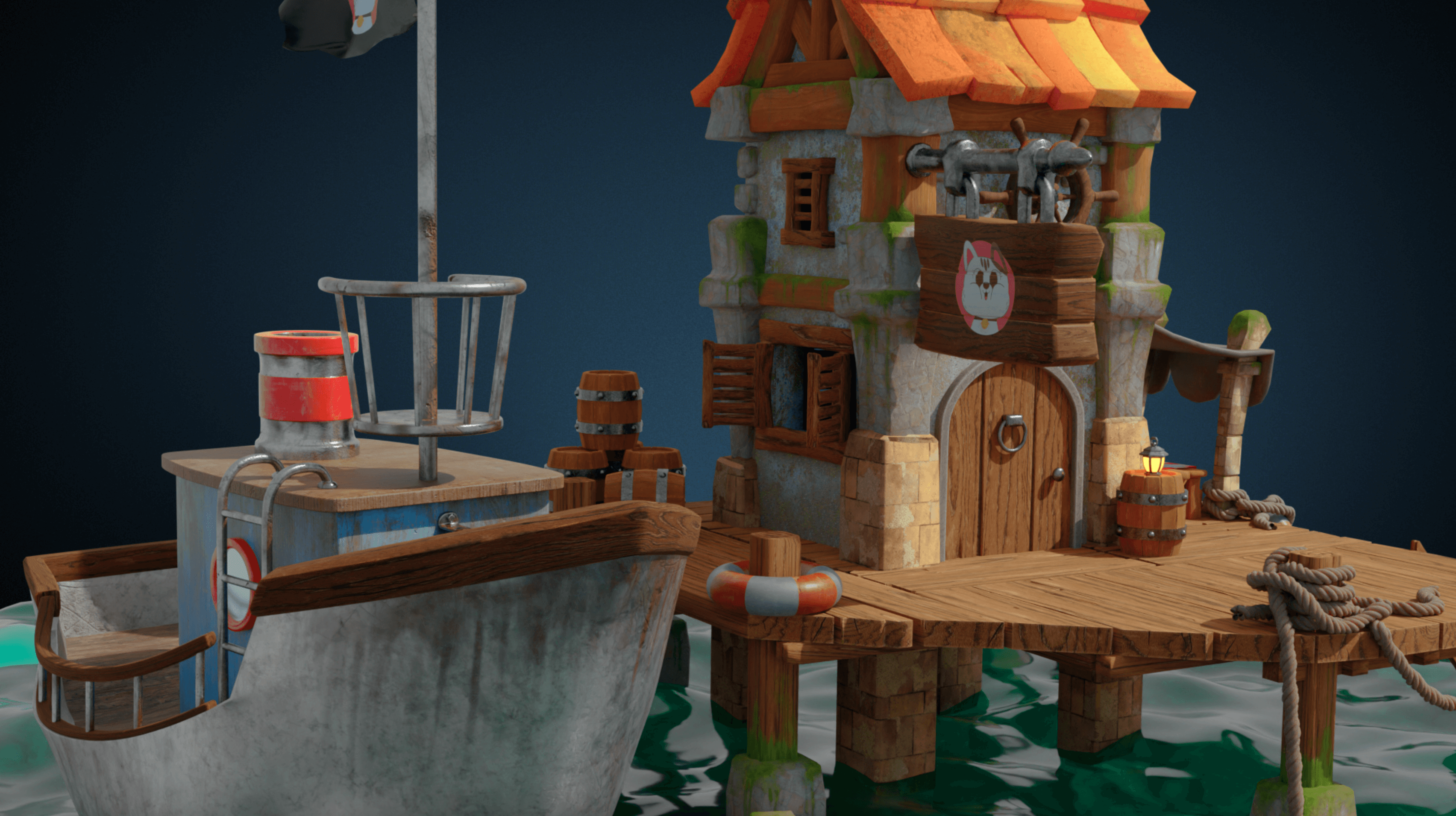 Stylised Fishing Village 3D Render, Digital Art by Senimation
