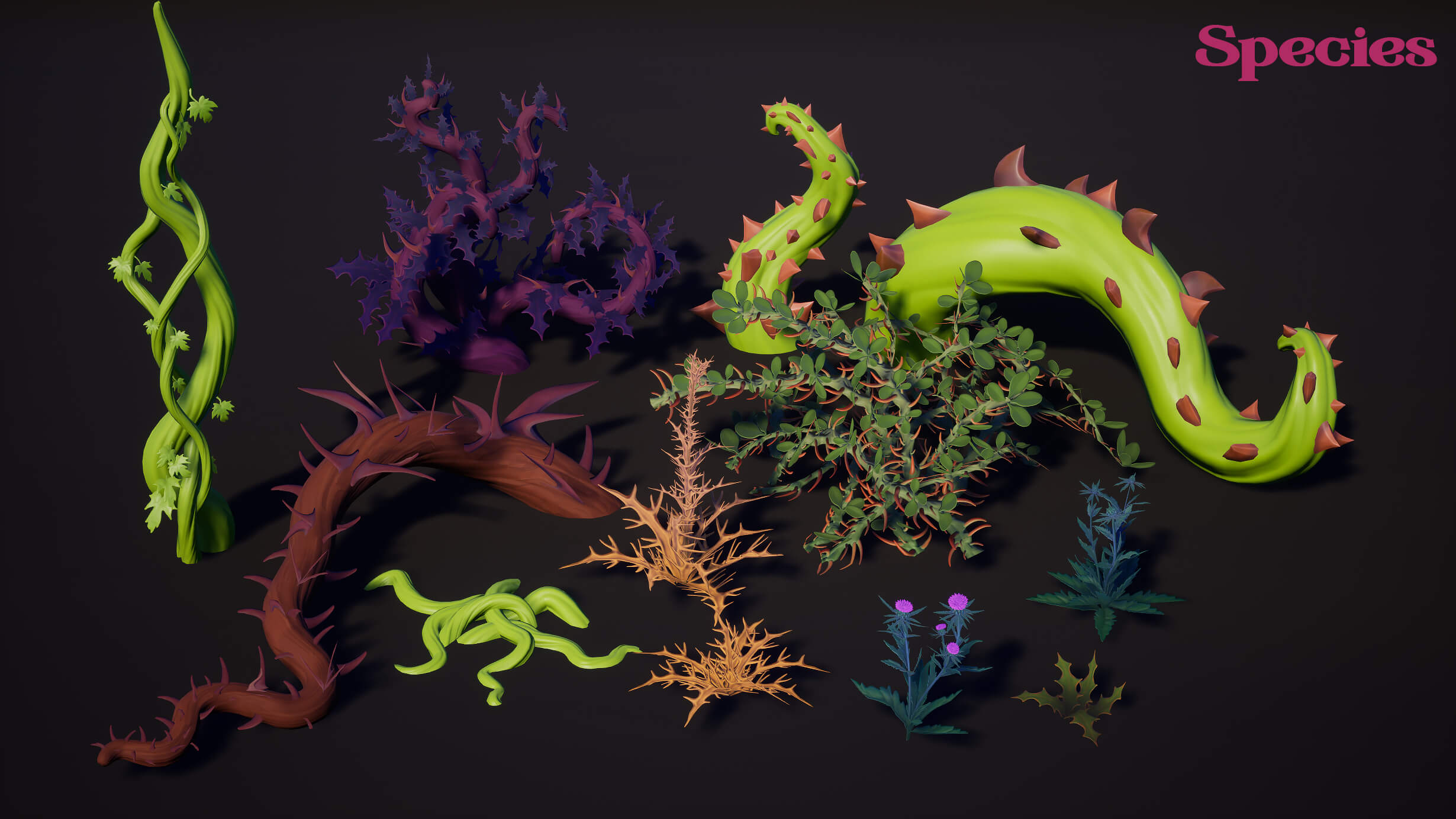 Spiky Plants Pack - 3D Model by seriouscat