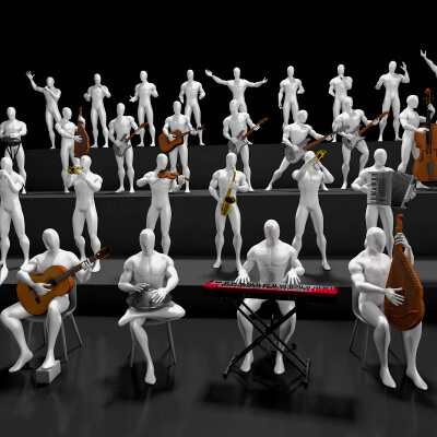 35 Musicians With Different Instruments - 3D Model by Serjibald
