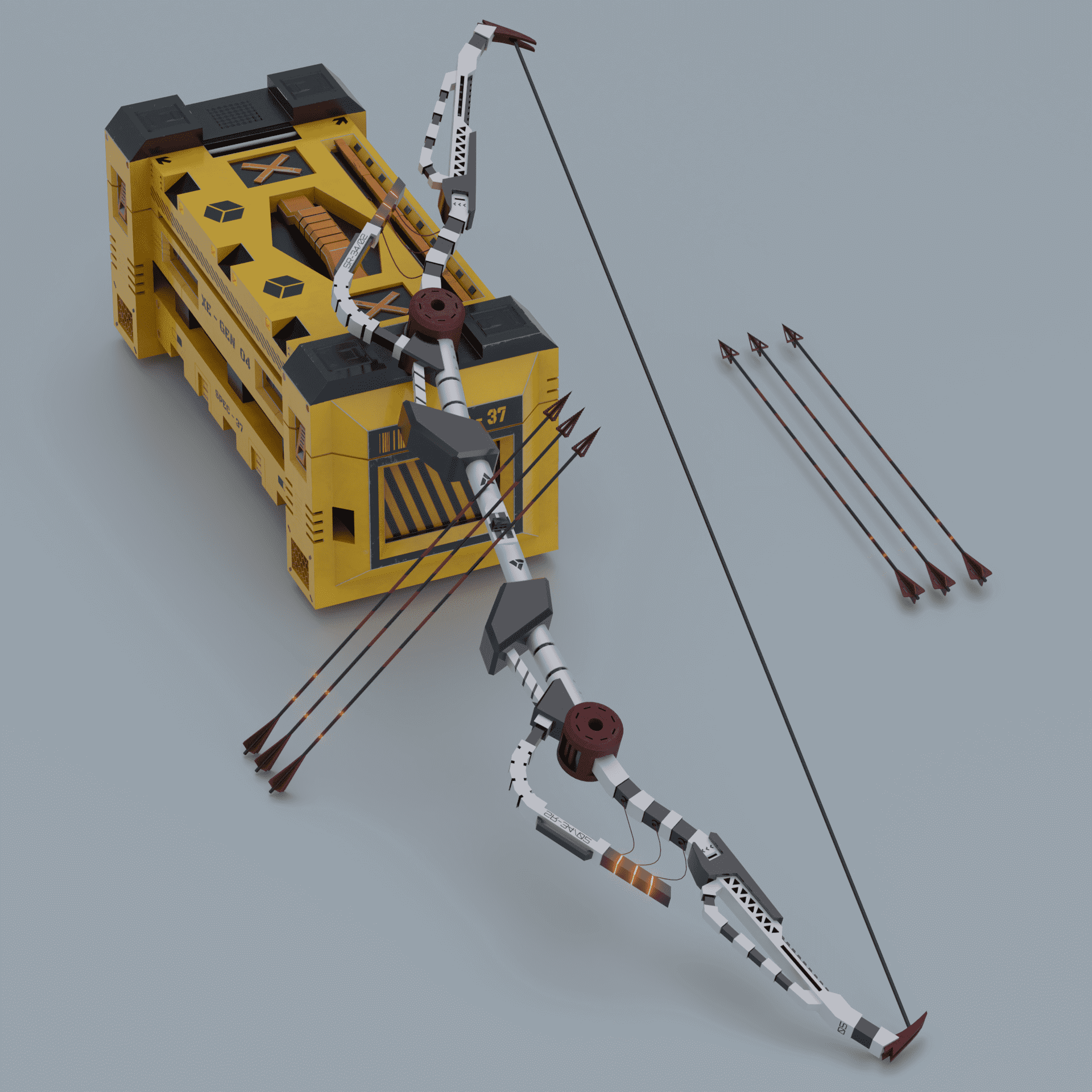 Sci-fi bow, arrows and container 3D Render by Shadowrazesss