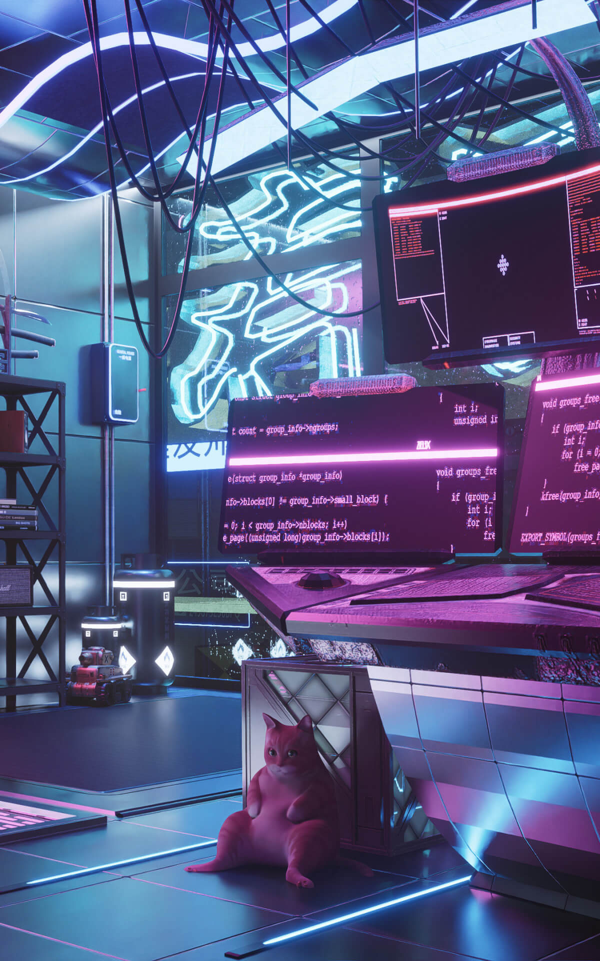 Cyberpunk Room 3D Desktop HD Wallpaper