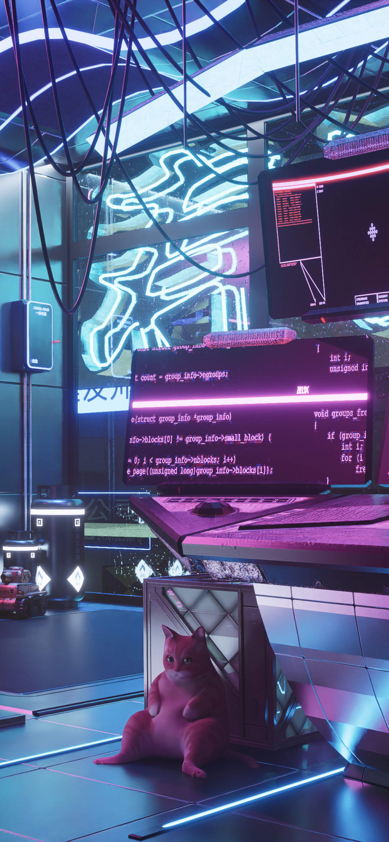 Cyberpunk Room 3D Desktop HD Wallpaper