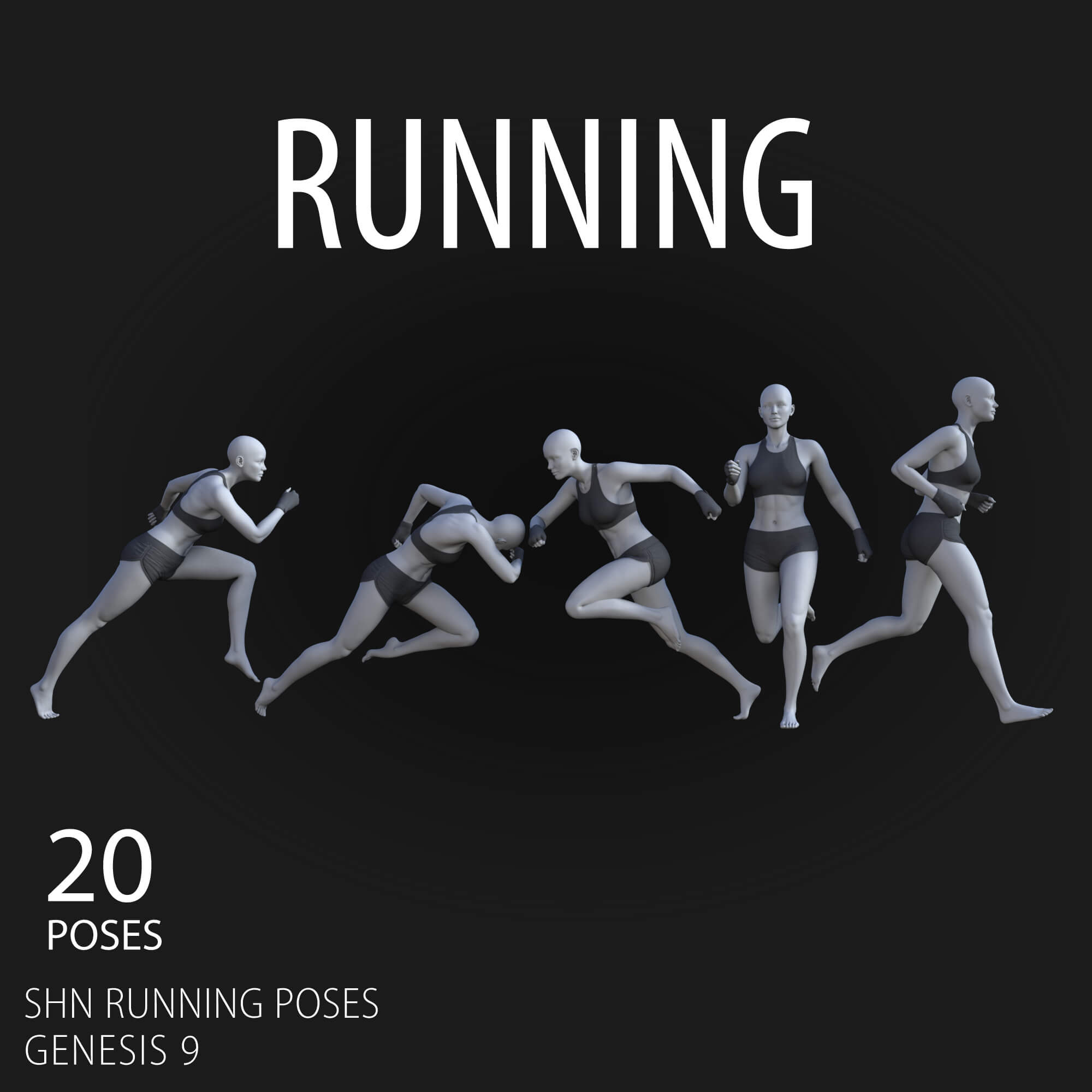 Shn Running Poses for Genesis 9 - Daz Content by shayanick