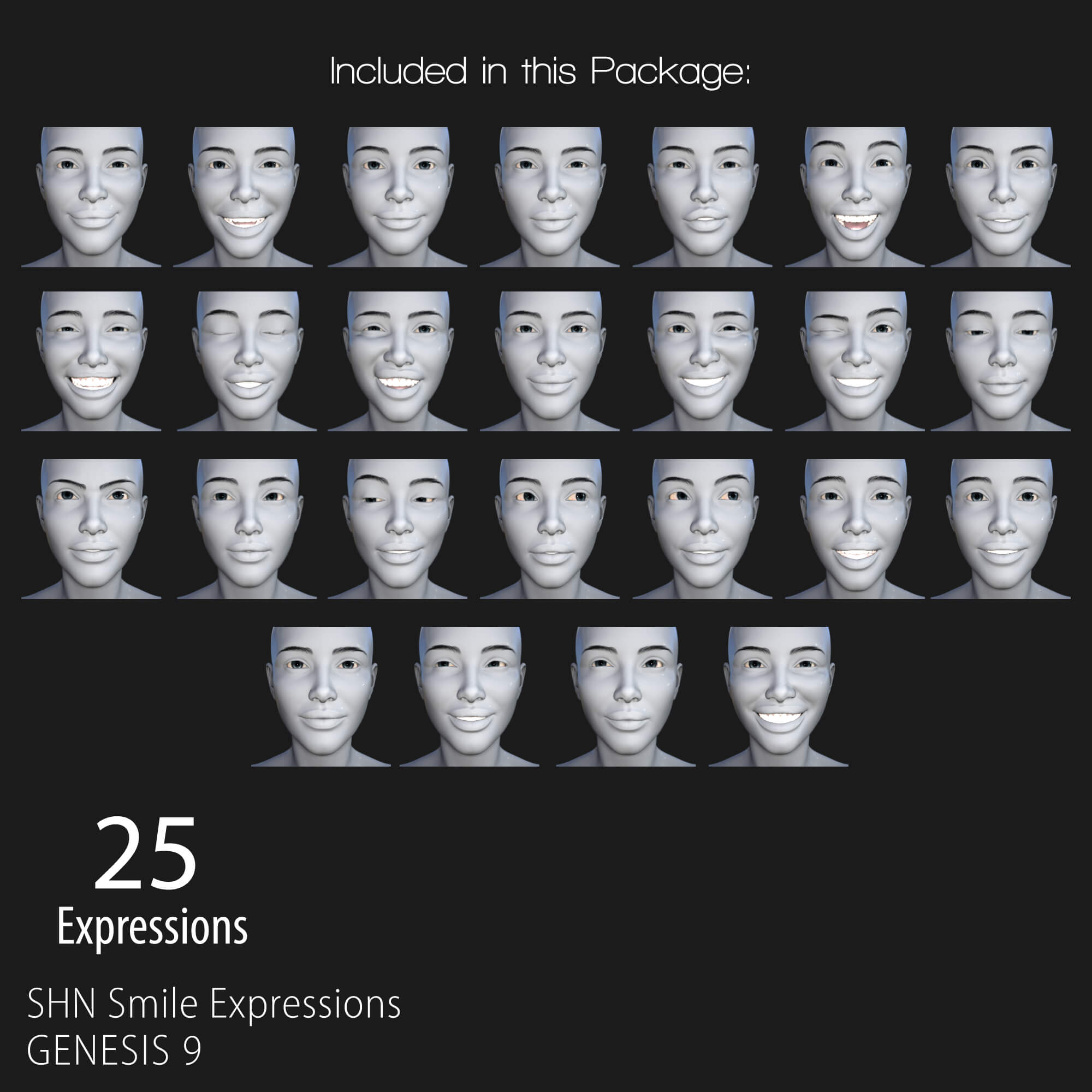 Shn Smile Expressions for Genesis 9 - Daz Content by shayanick