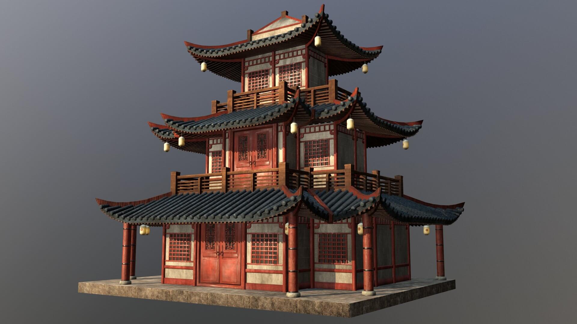 Asian Japanese and Chinese Building - 3D Model by sherazahmad