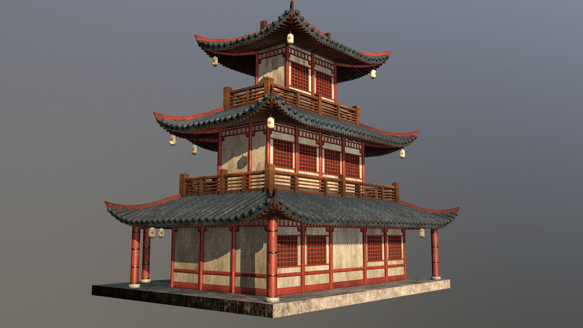Asian Japanese and Chinese Building - 3D Model by sherazahmad