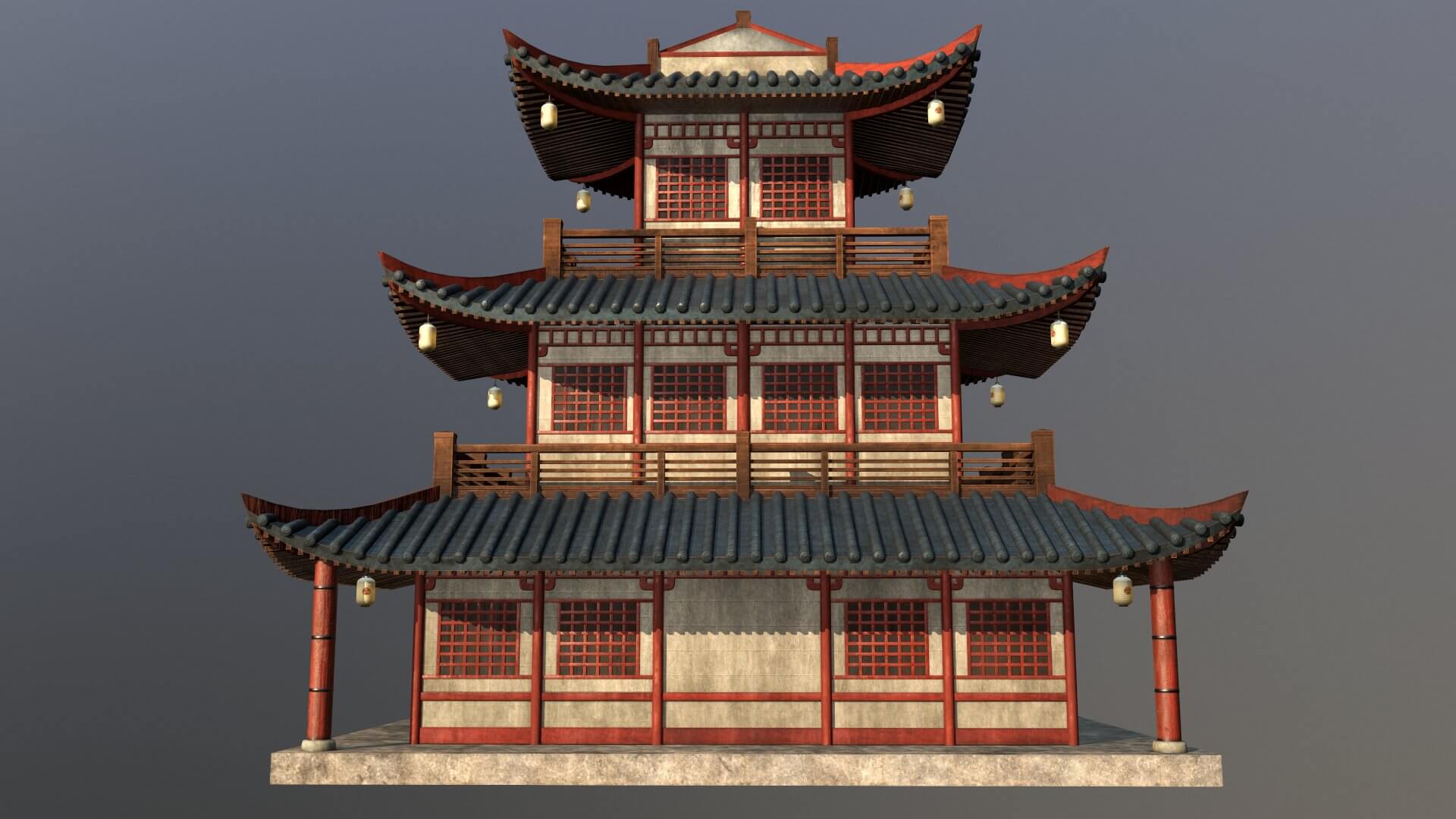 Asian Japanese and Chinese Building - 3D Model by sherazahmad