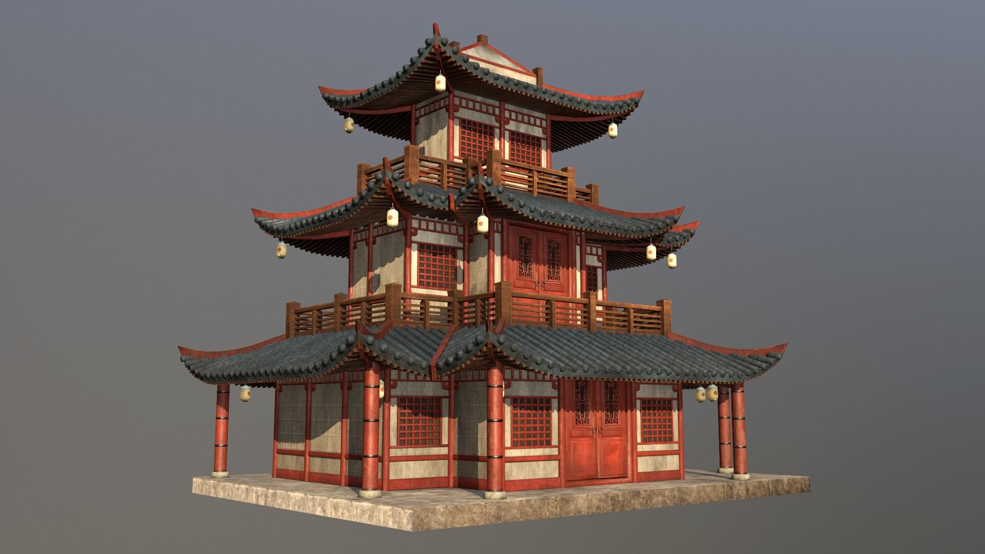 Asian Japanese and Chinese Building - 3D Model by sherazahmad