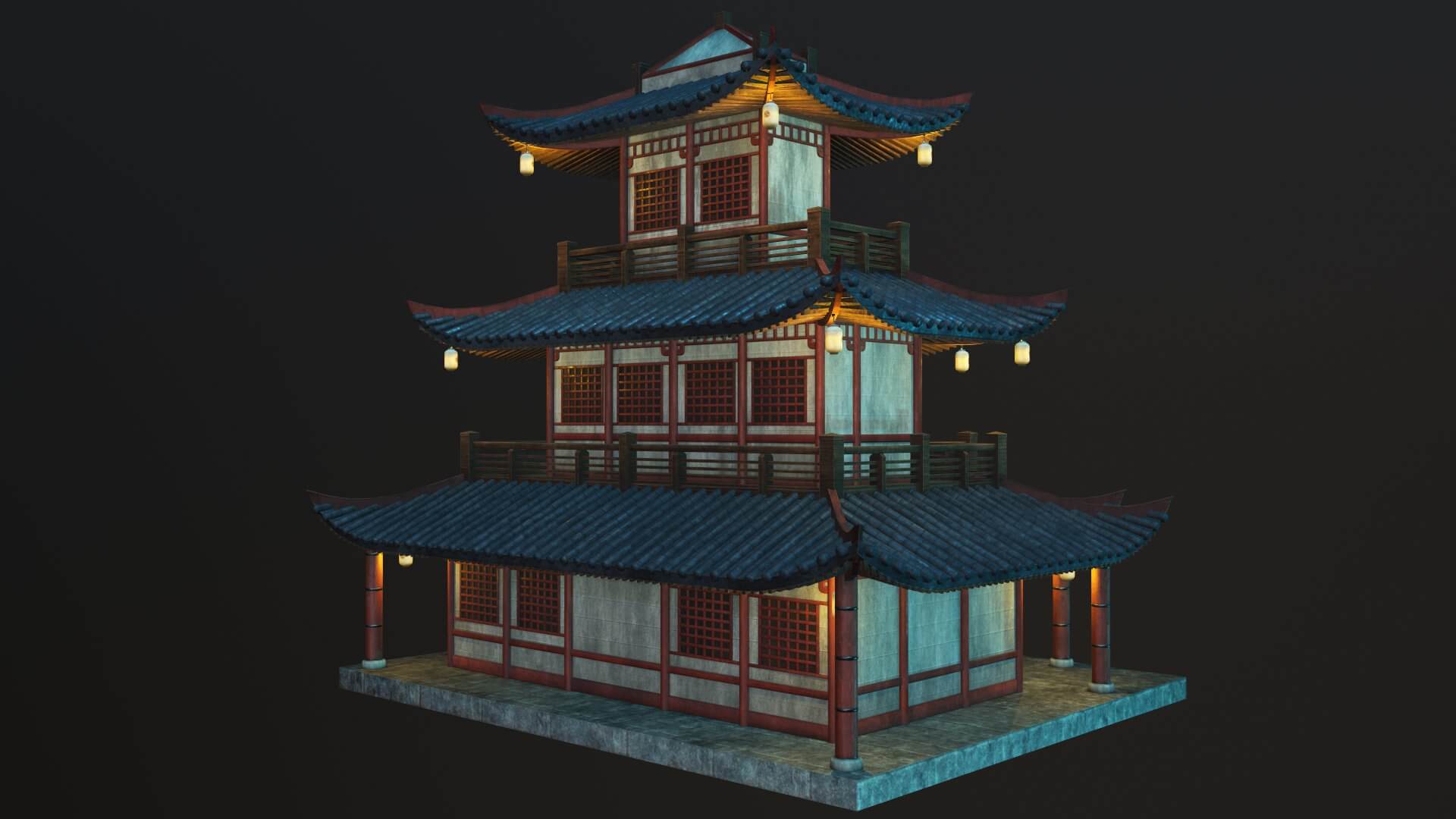 Asian Japanese and Chinese Building - 3D Model by sherazahmad
