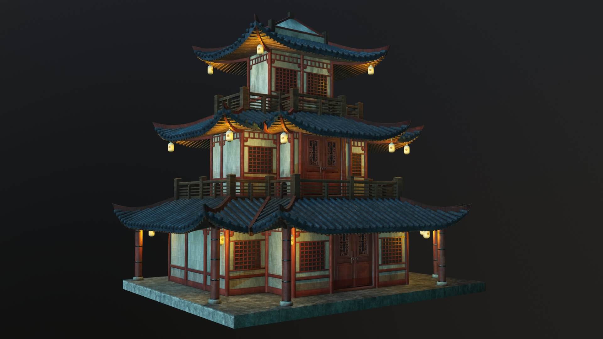 Asian Japanese and Chinese Building - 3D Model by sherazahmad