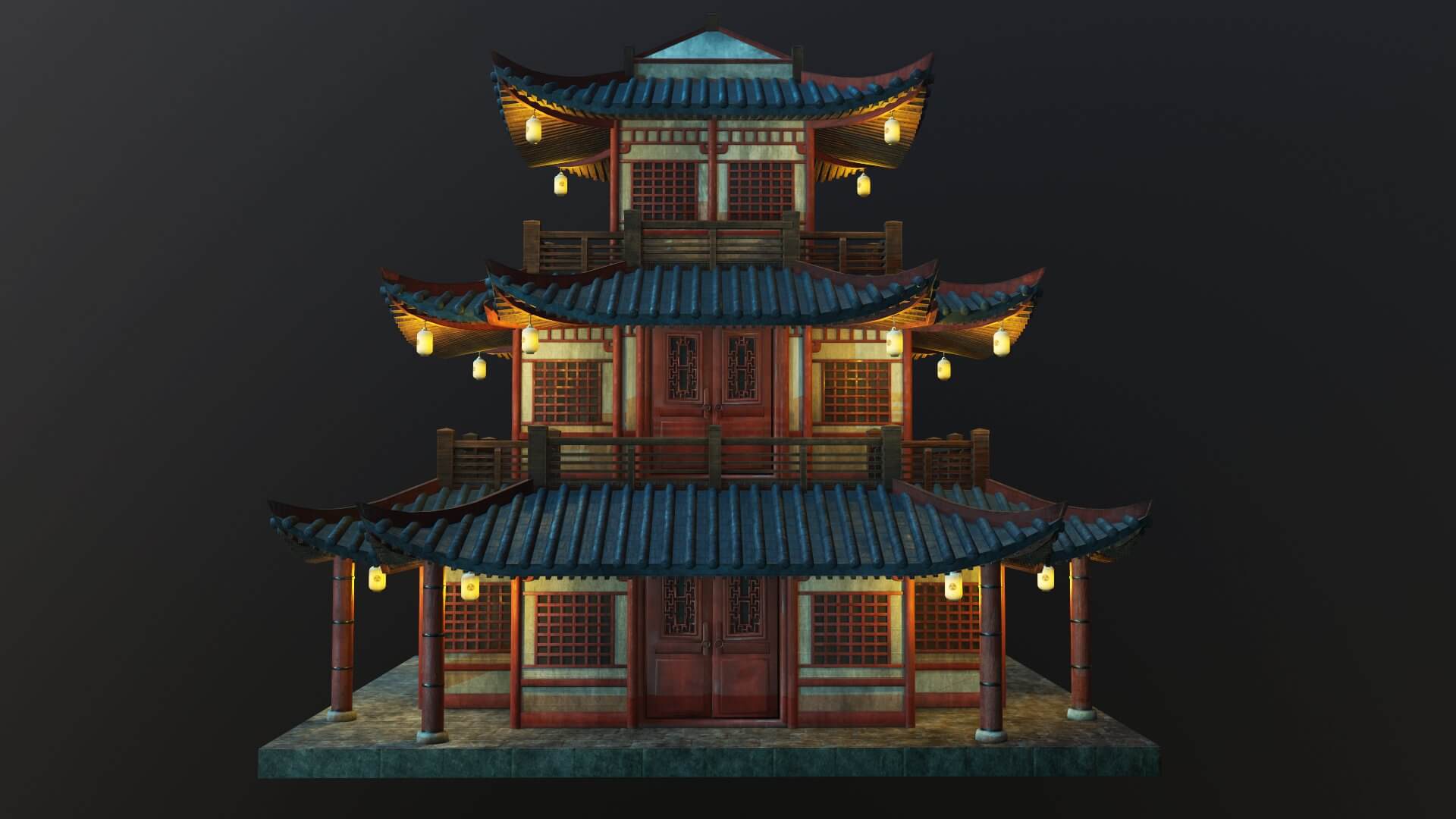 Asian Japanese and Chinese Building - 3D Model by sherazahmad