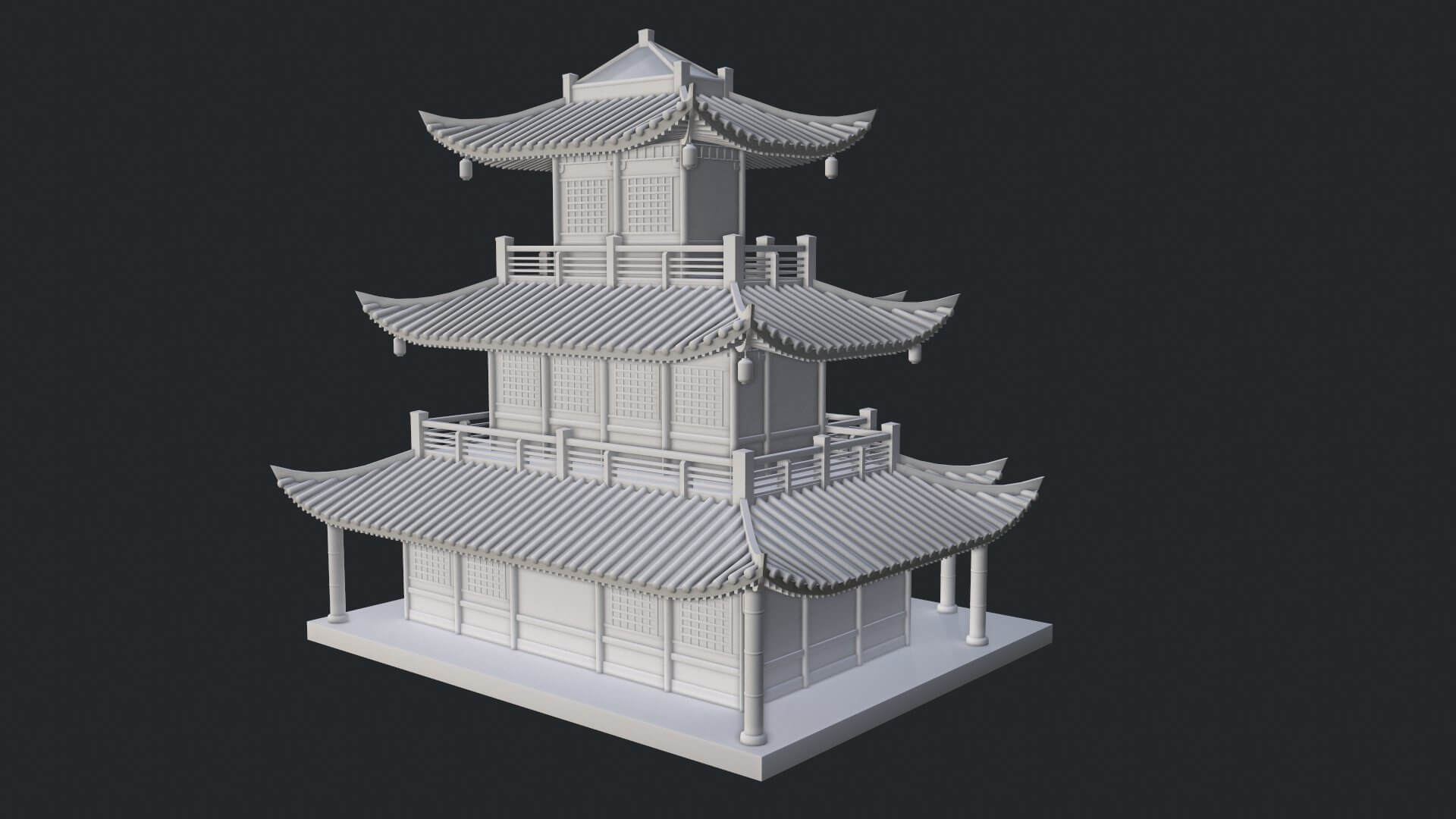 Asian Japanese and Chinese Building - 3D Model by sherazahmad