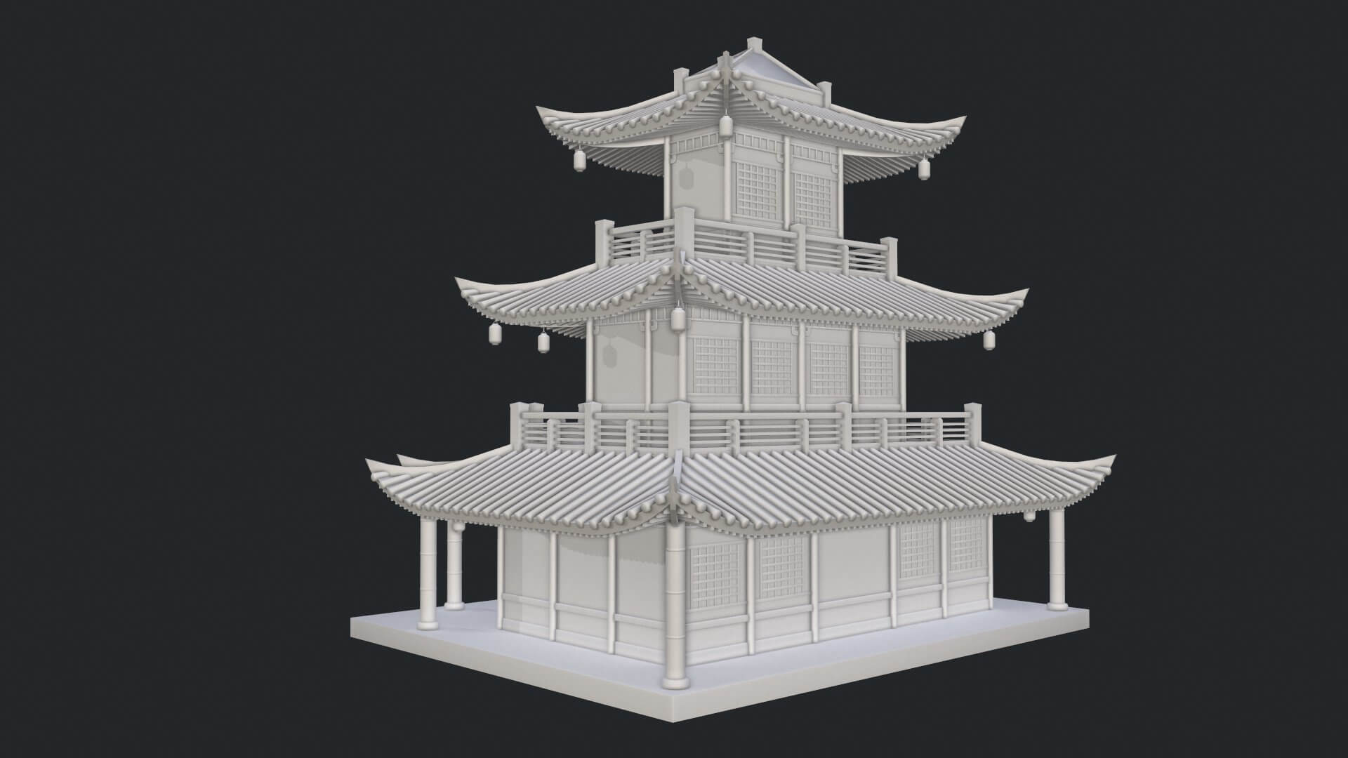 Asian Japanese and Chinese Building - 3D Model by sherazahmad