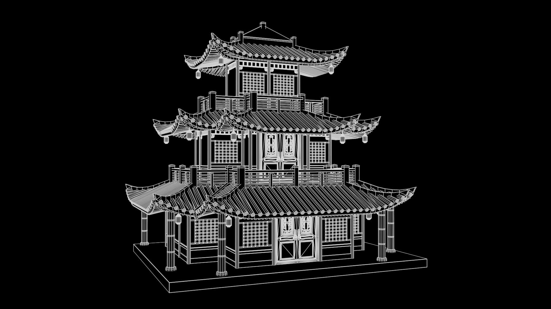 Asian Japanese and Chinese Building - 3D Model by sherazahmad