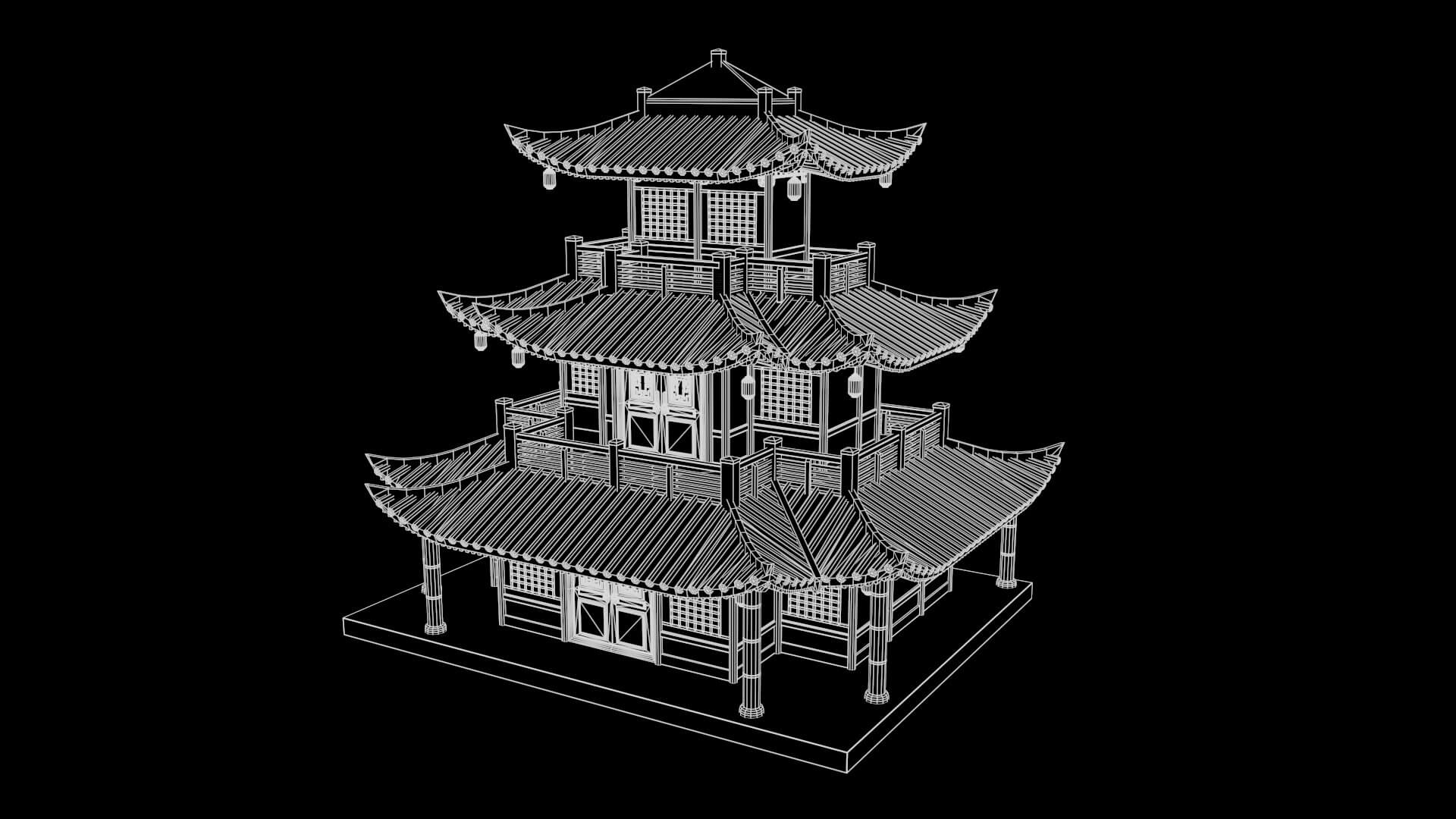 Asian Japanese and Chinese Building - 3D Model by sherazahmad