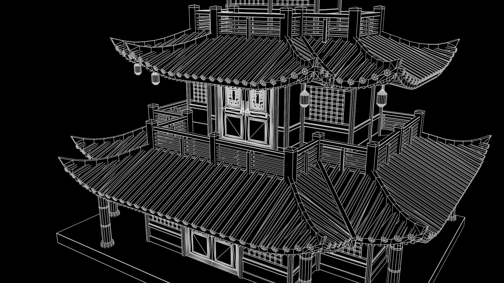 Asian Japanese and Chinese Building - 3D Model by sherazahmad