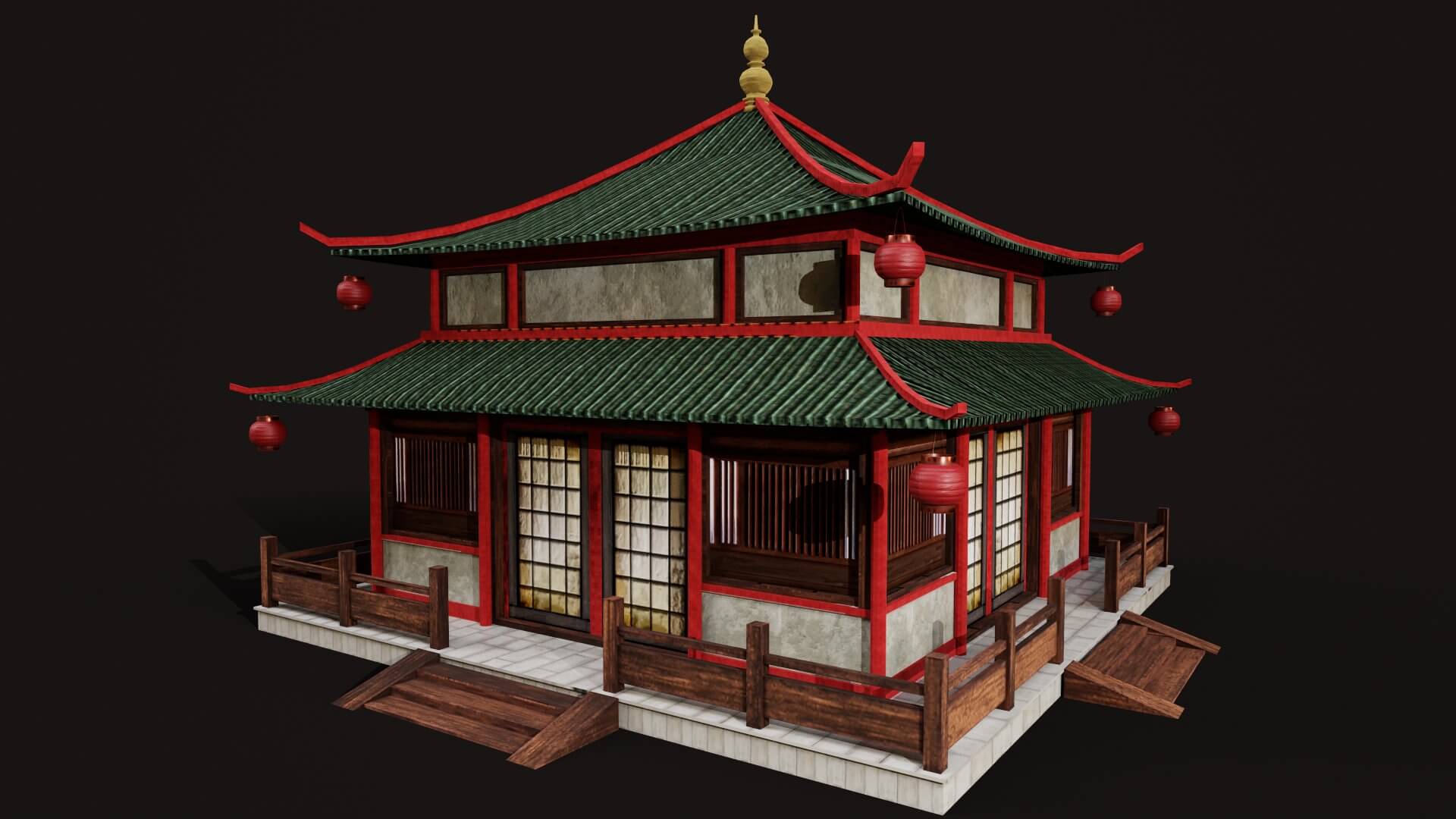 Asian Japanese Building - 3D Model by sherazahmad