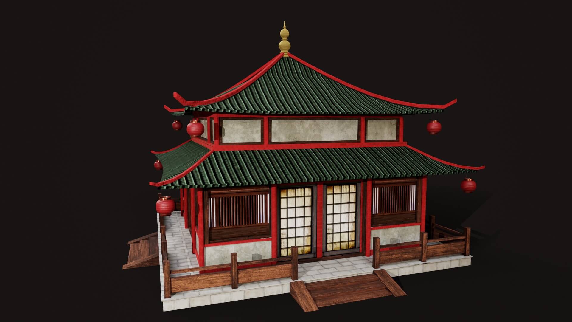 Asian Japanese Building - 3D Model by sherazahmad