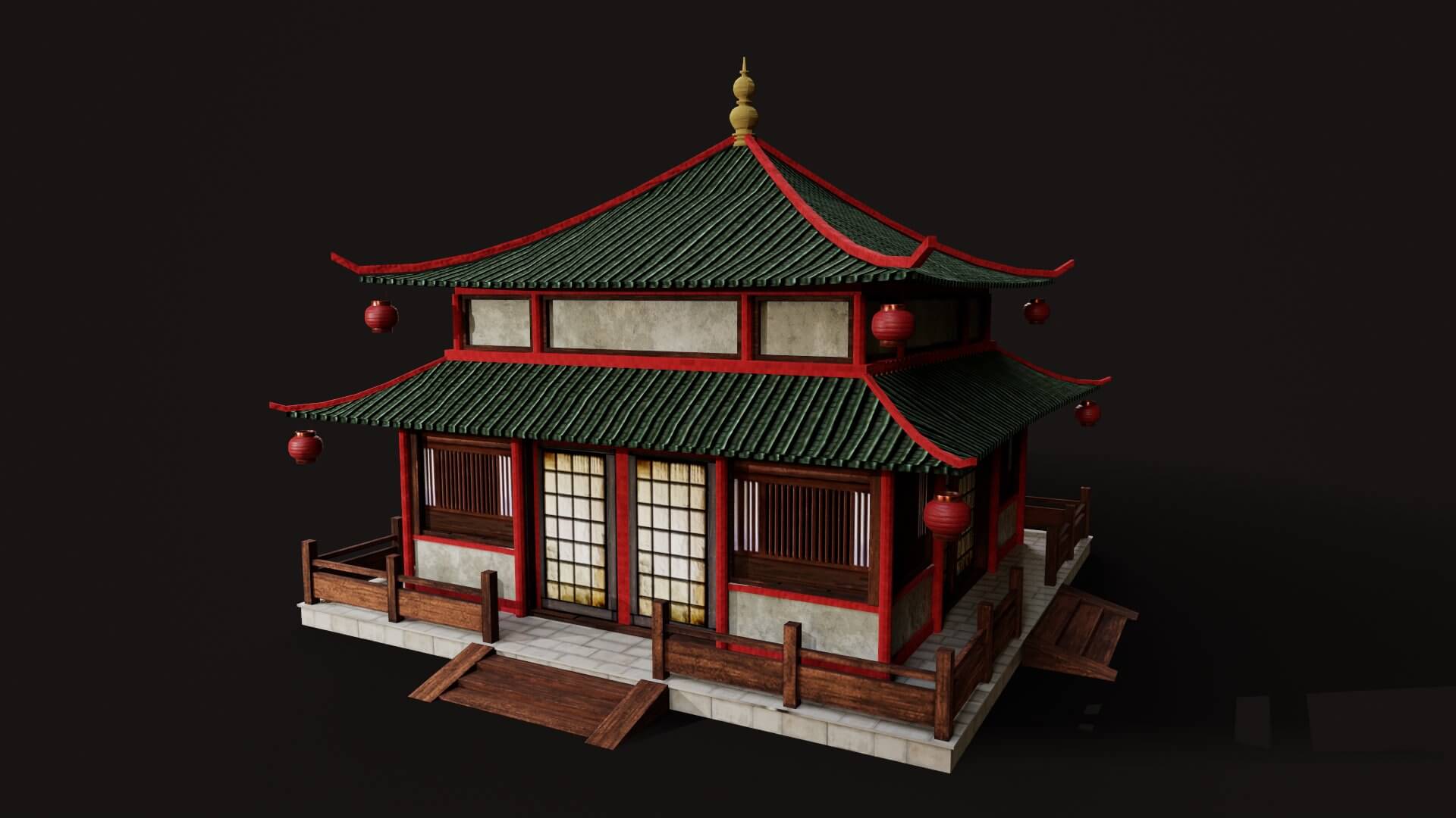 Asian Japanese Building - 3D Model by sherazahmad