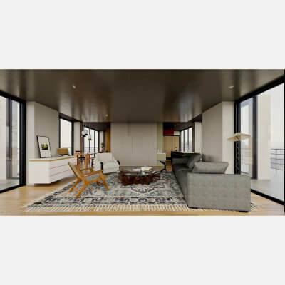 Living Room Dining Room Kitchen Reading Room - 3D Model by shinngetu