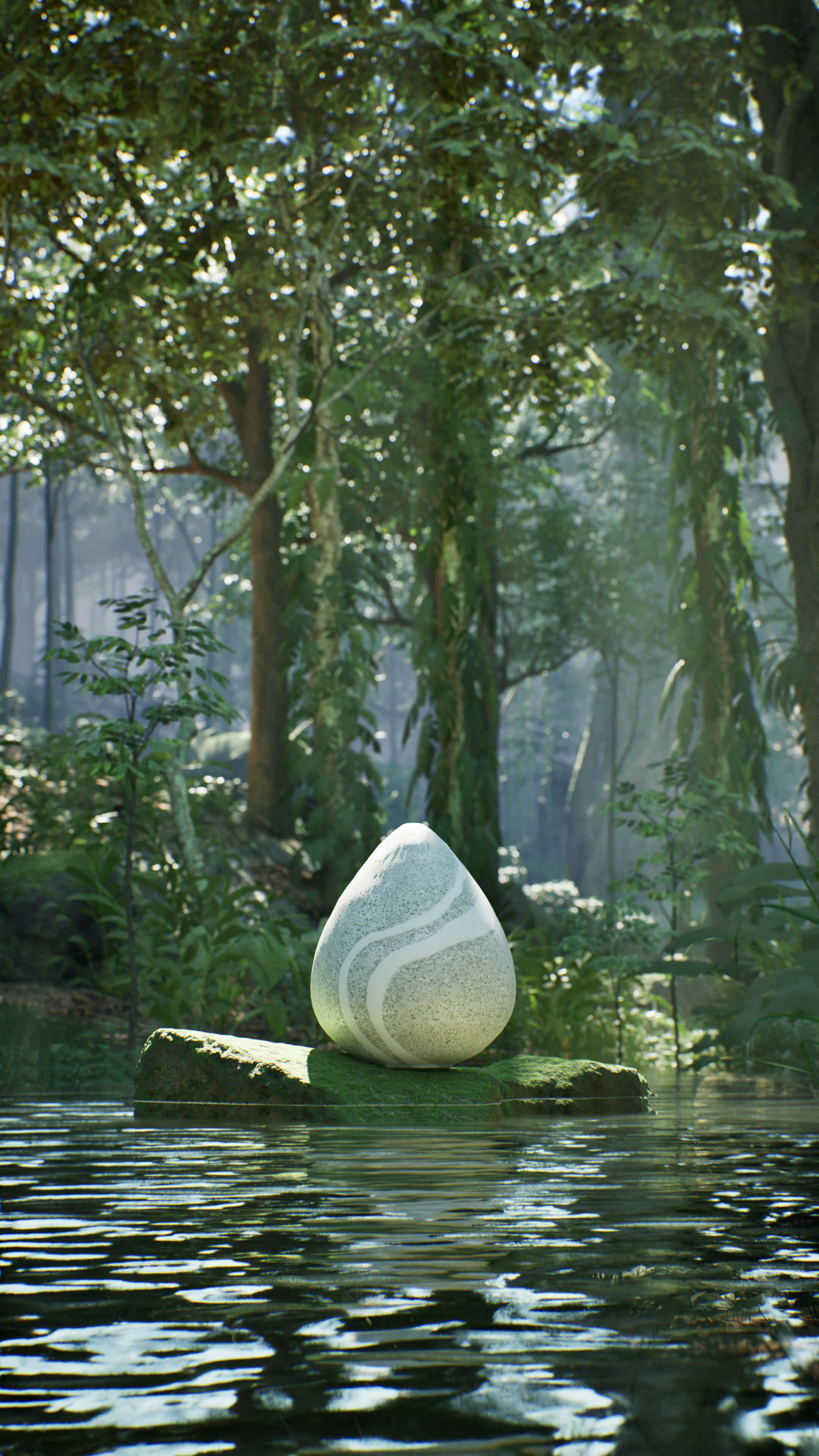 special moonjar in forest 3D Render, Digital Art by shinsoo