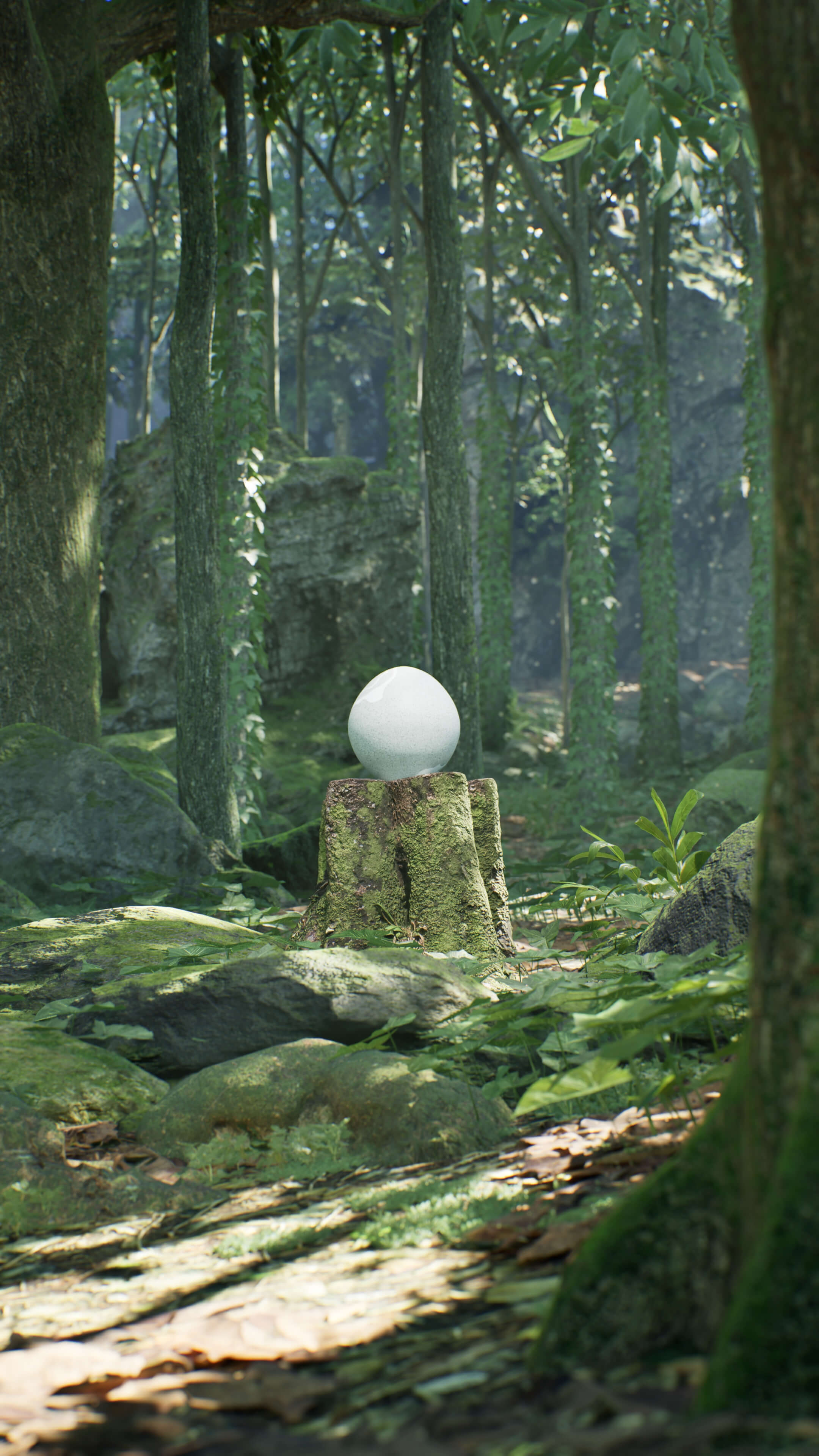 special moonjar in forest 3D Render, Digital Art by shinsoo