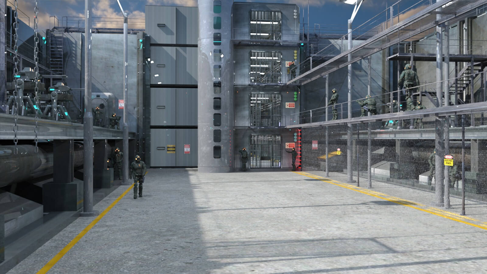 Sci-Fi Prison Plus 8 Posed Guards Daz Content by Shredder